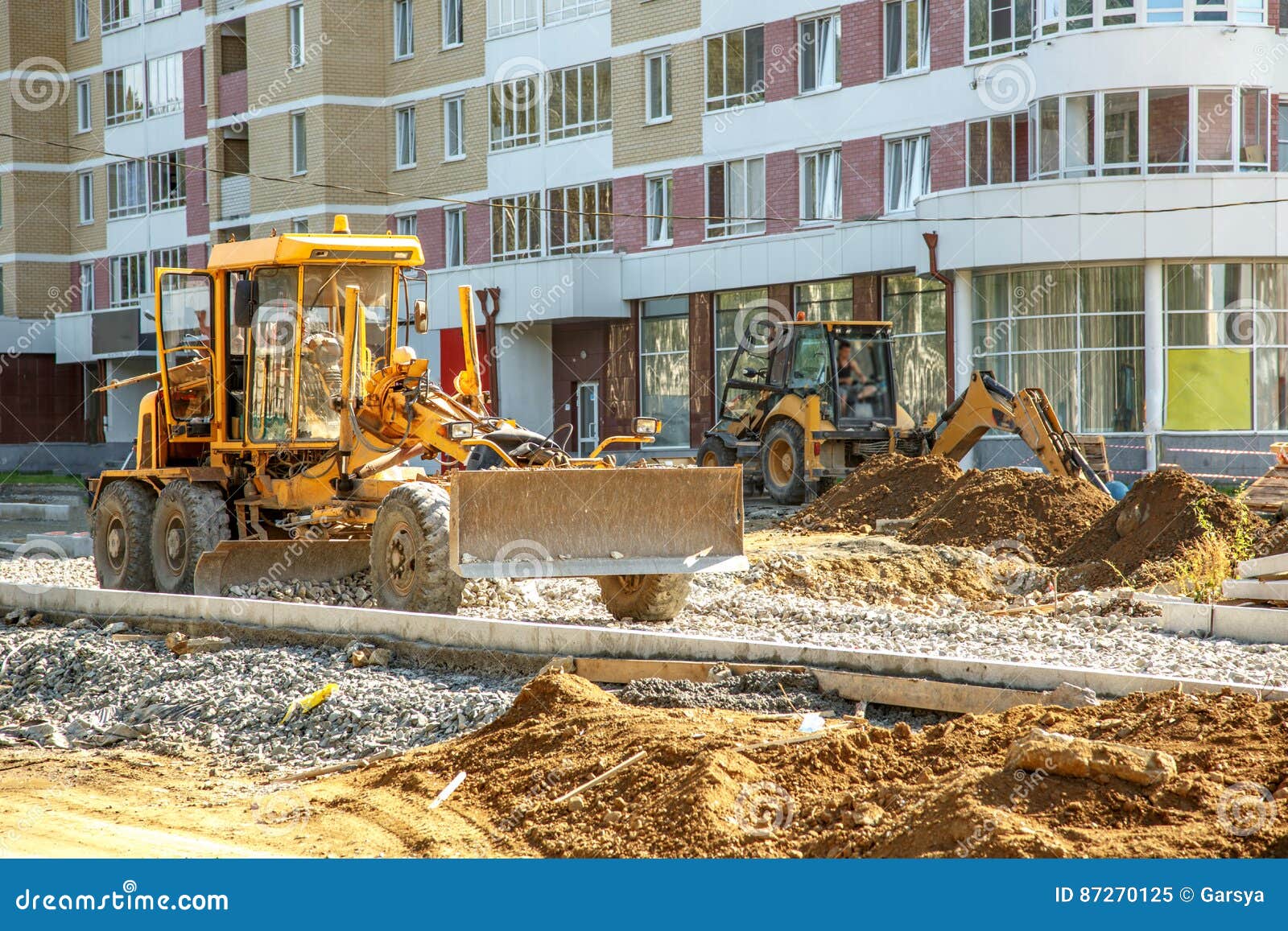 Grader Working Outside on Road Construction Stock Image - Image of ...