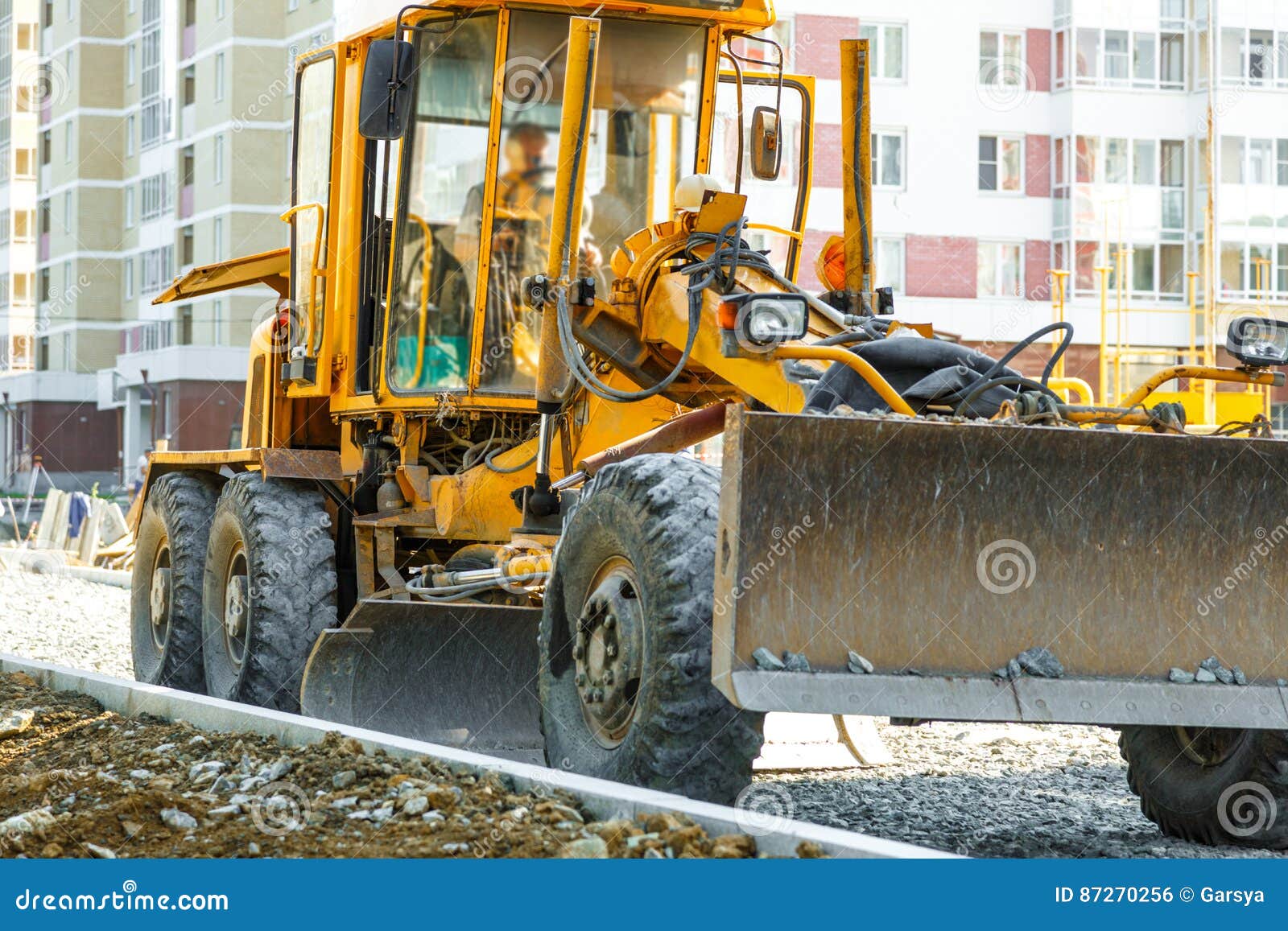 Grader Working Outside on Road Construction Stock Photo - Image of ...