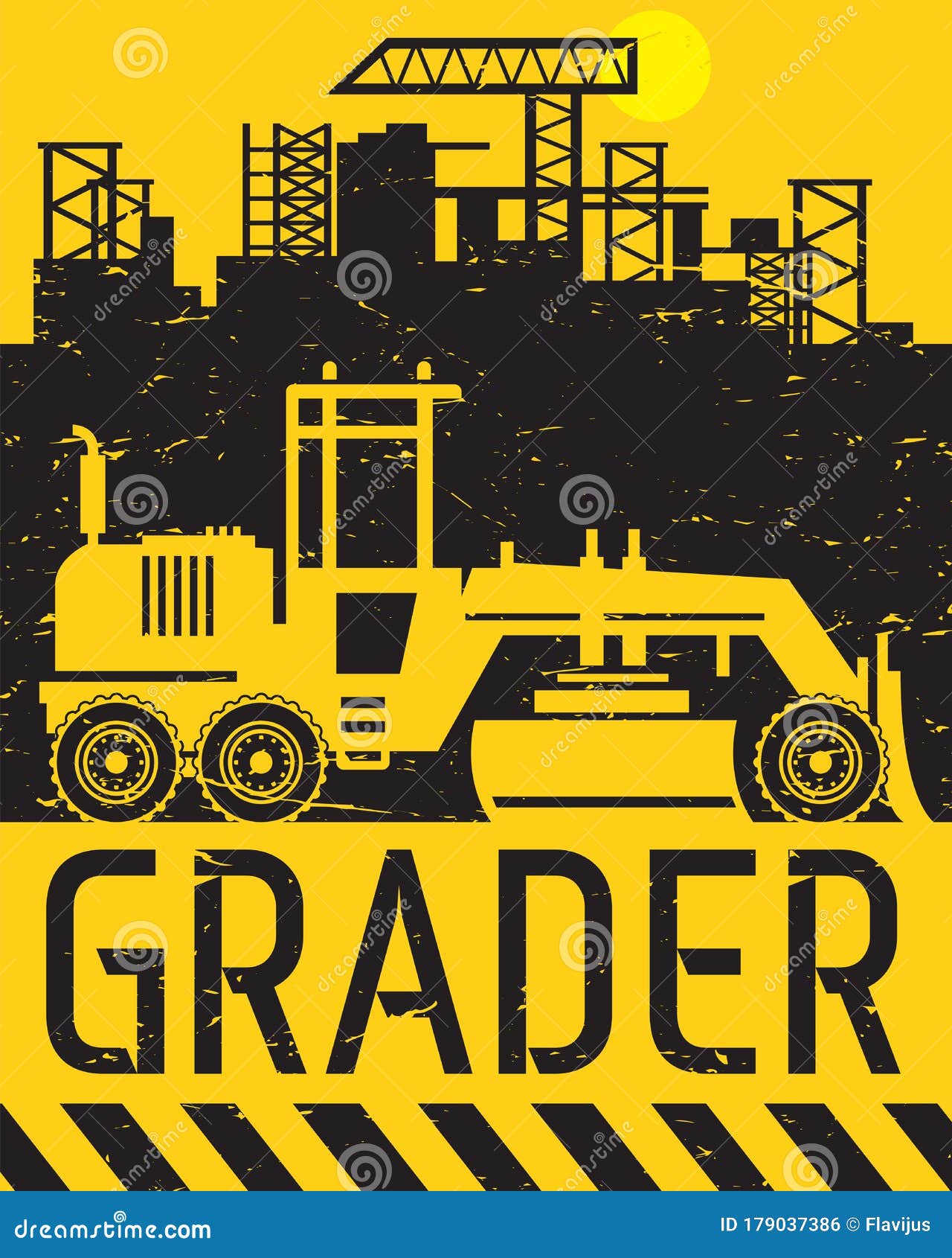 Grader Working on Road Construction at Construction Site Stock Vector ...