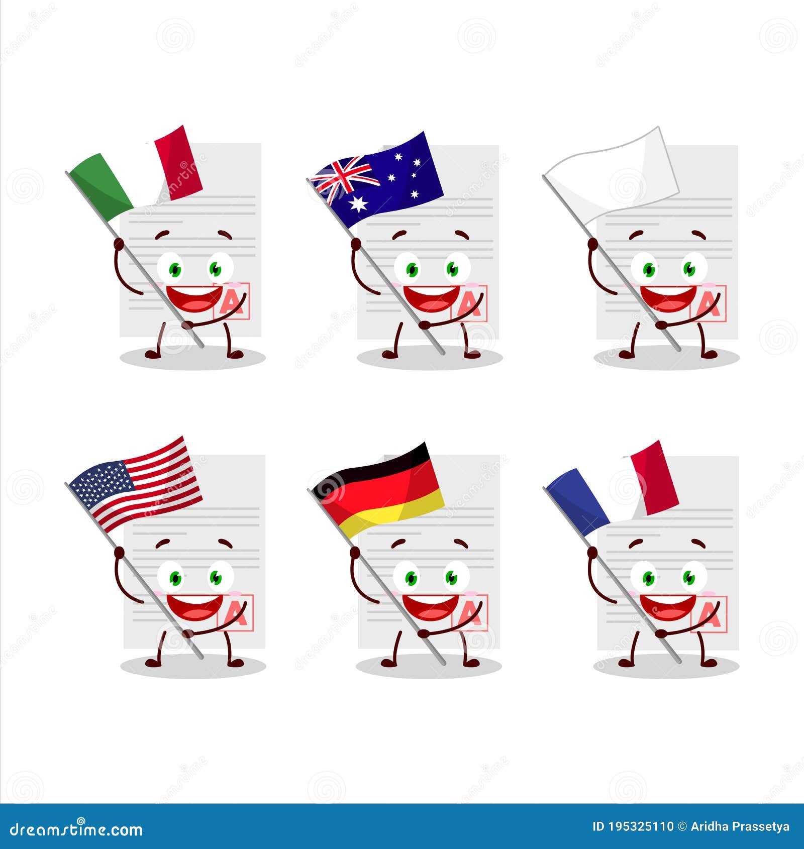 Grades Paper Cartoon Character Bring the Flags of Various Countries ...