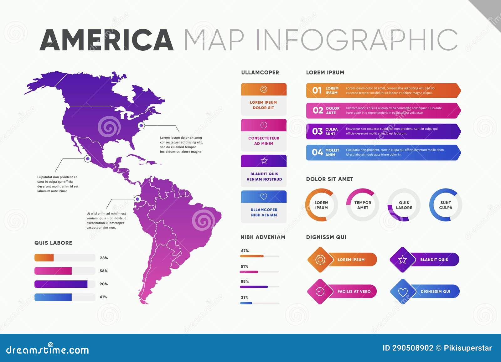 Gradient America Map Infographic Design Vector Illustration Stock ...