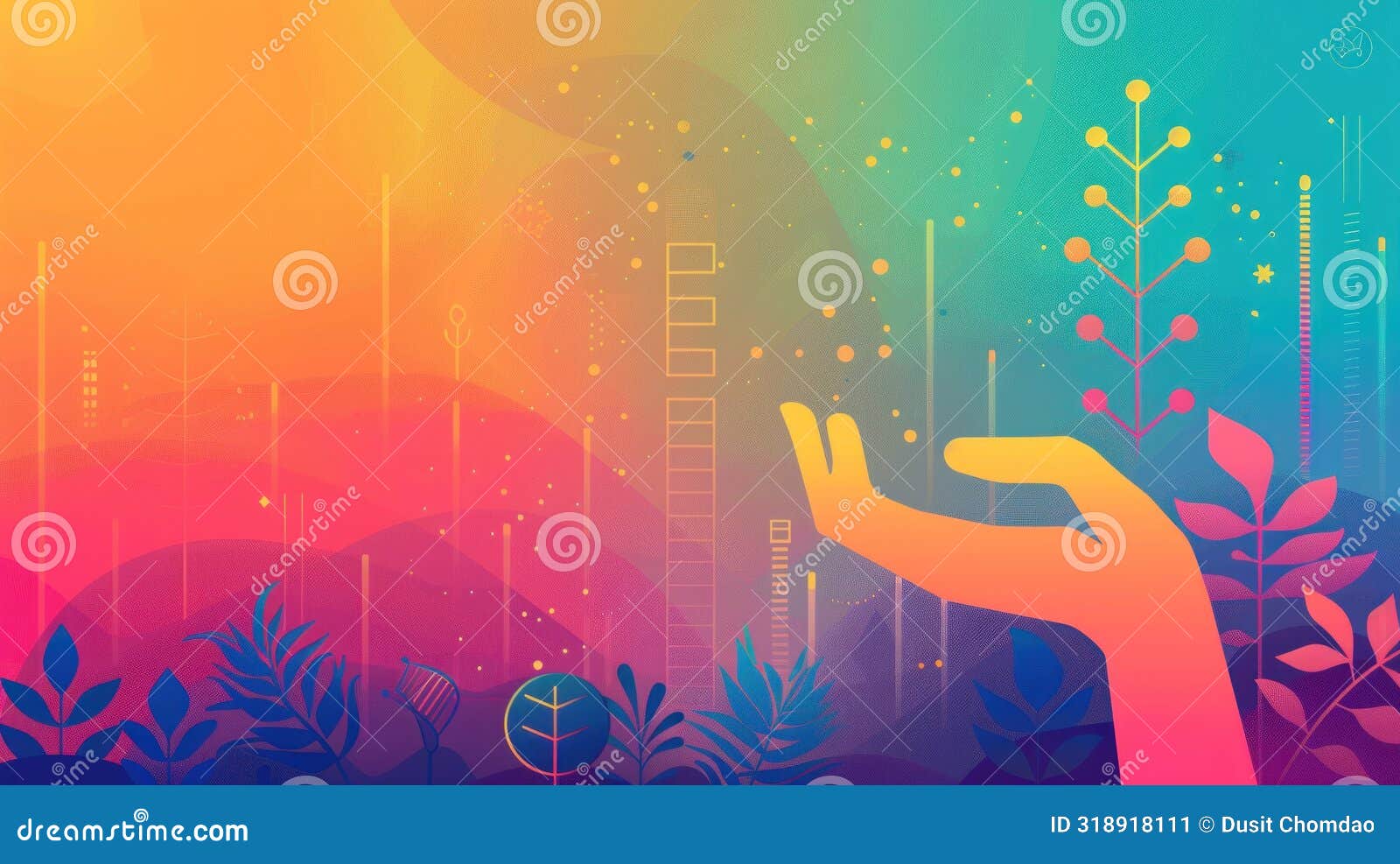 A Gradient Background with Abstract Shapes and Elements that Represent ...