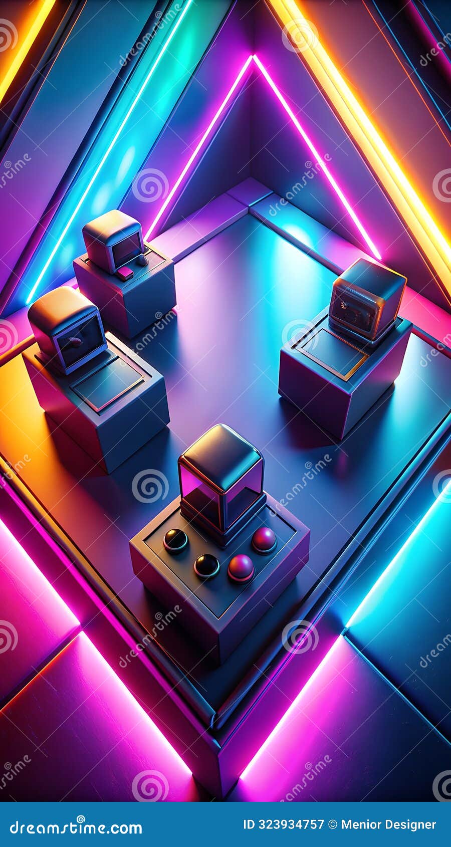 Gradient Background with Arcade Elements and Neon Glow. Stock Image ...