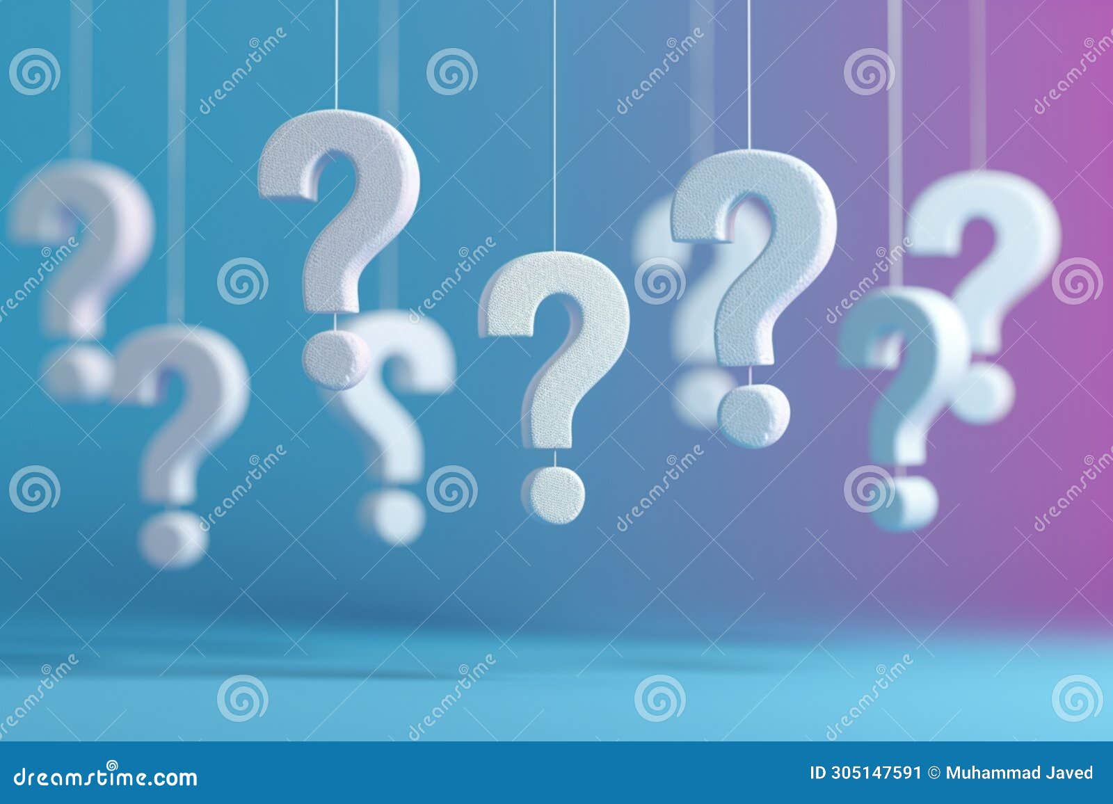 Gradient Background with Hanging White Question Marks Curious Concept ...