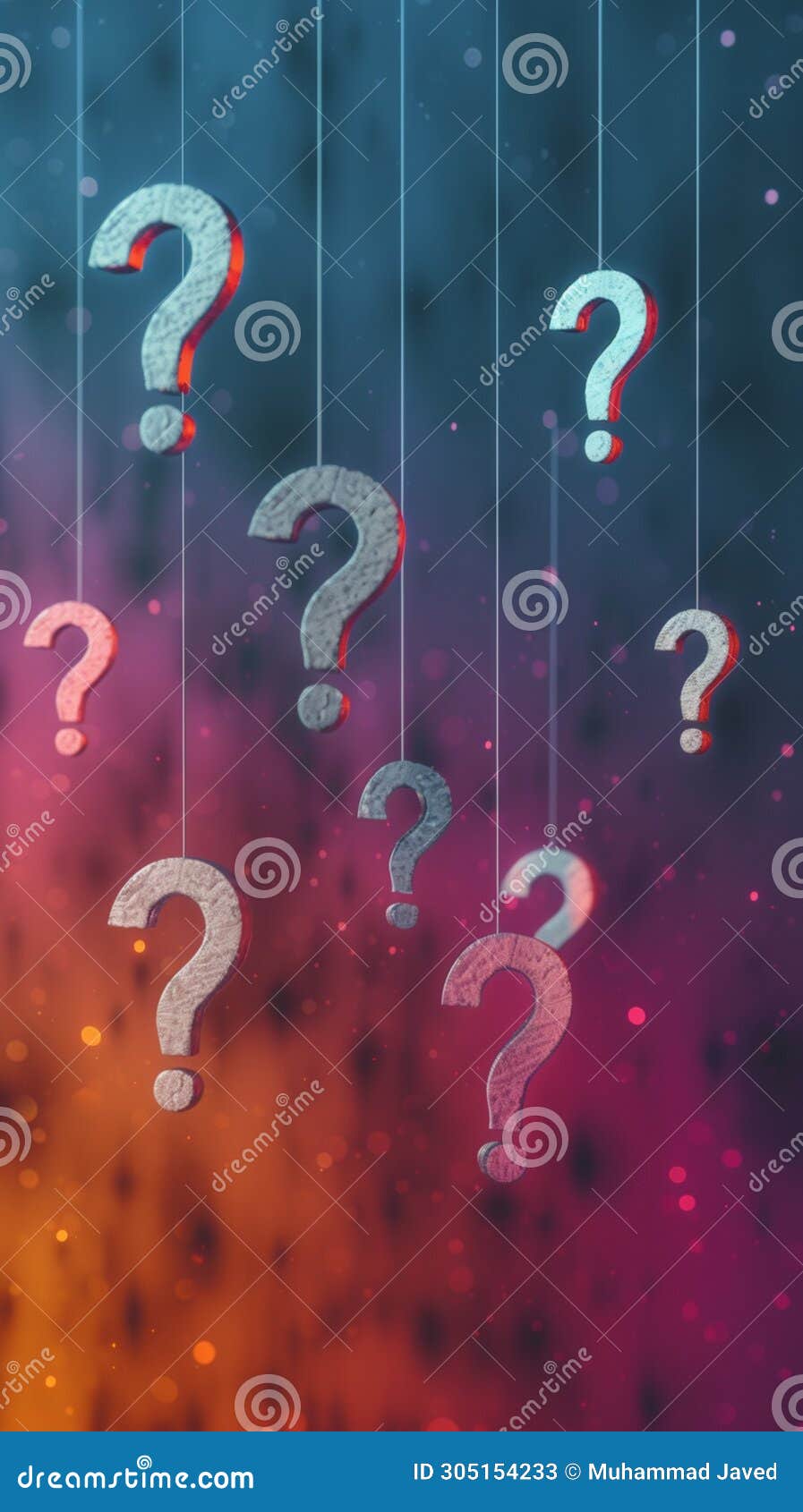 Gradient Background with Hanging White Question Marks Curious Concept ...