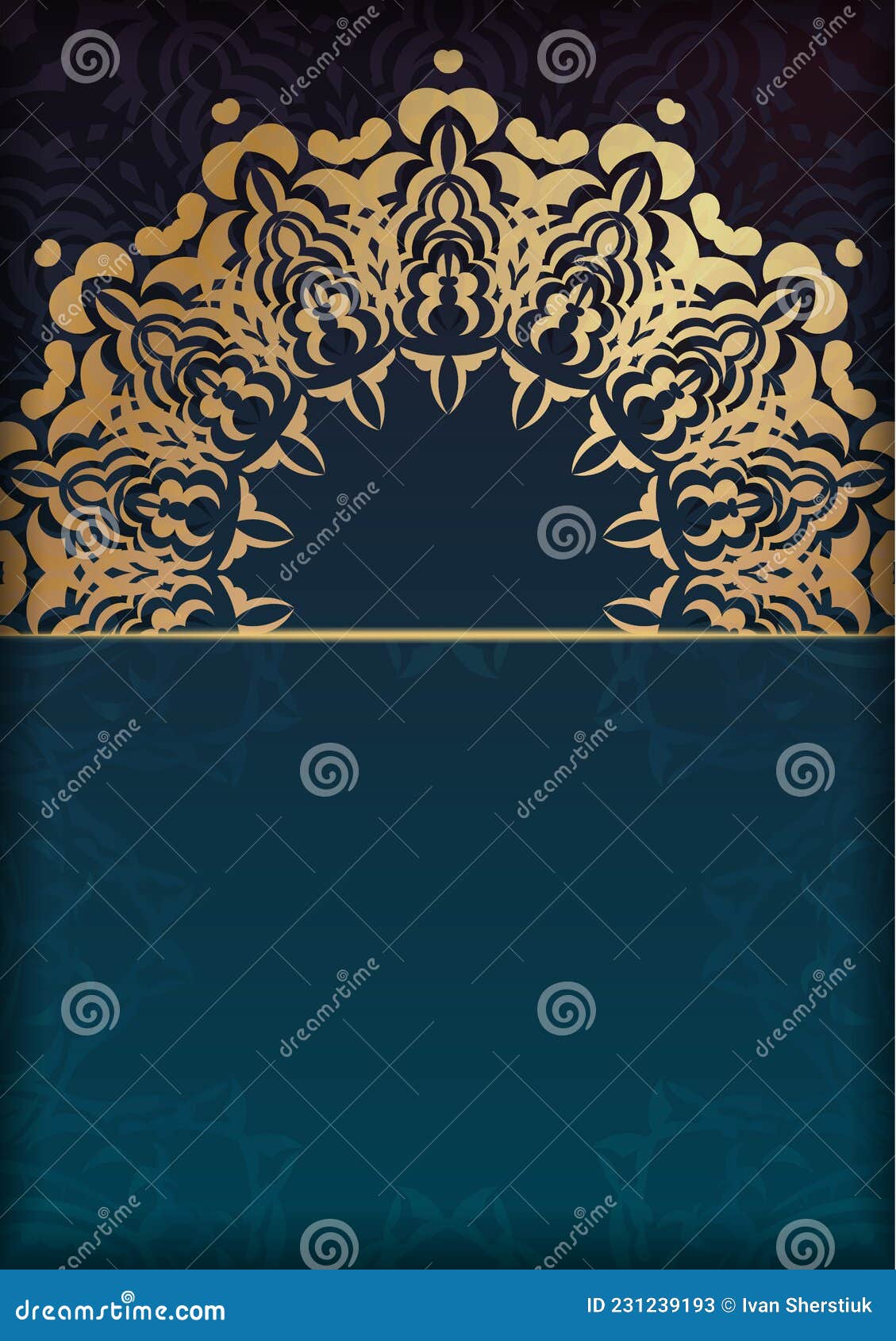 Gradient Blue Gradient Greeting Card Template with Indian Gold Pattern ...