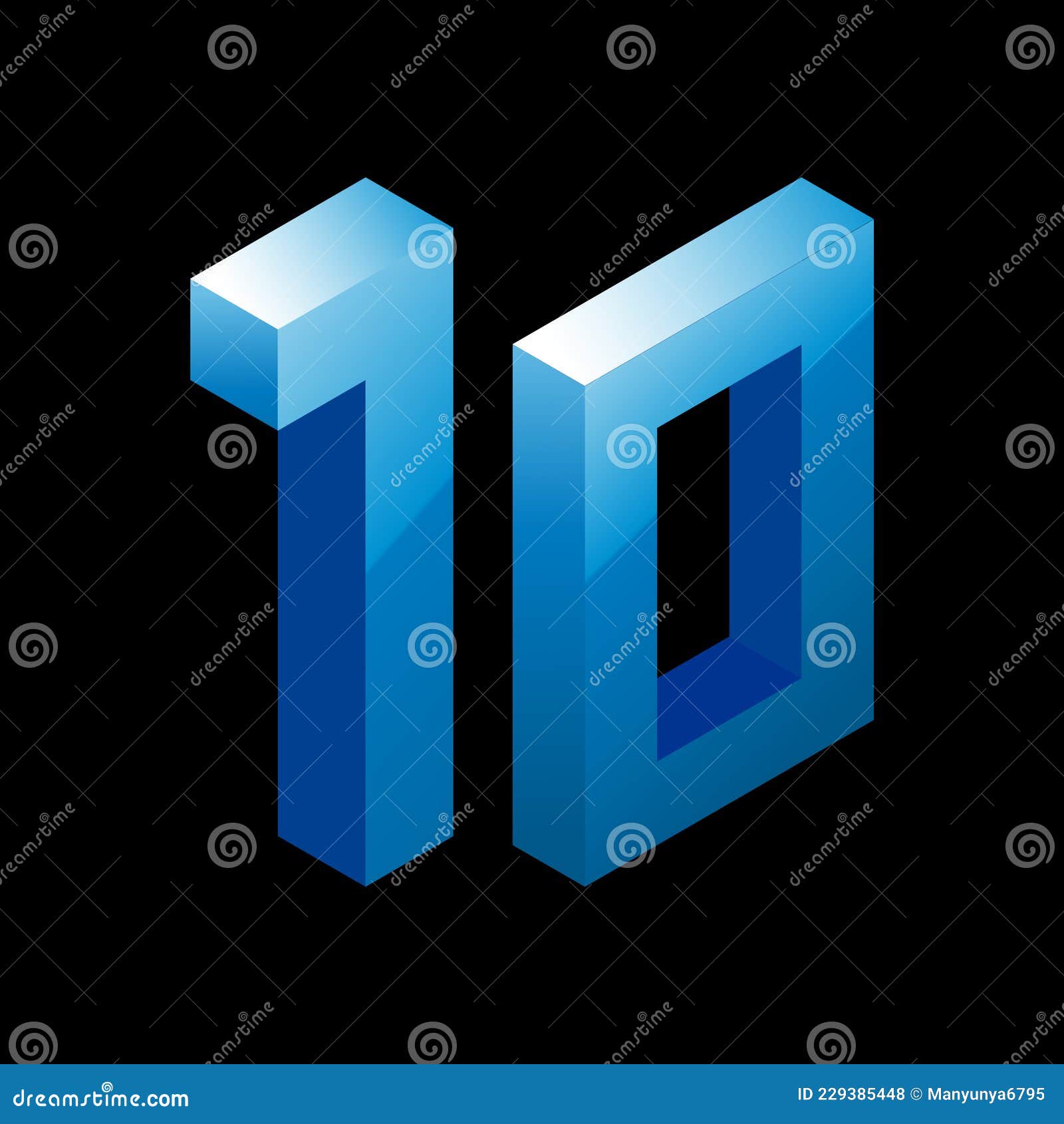 Gradient Blue Number 10 in Isometric Style. Isolated on Black ...