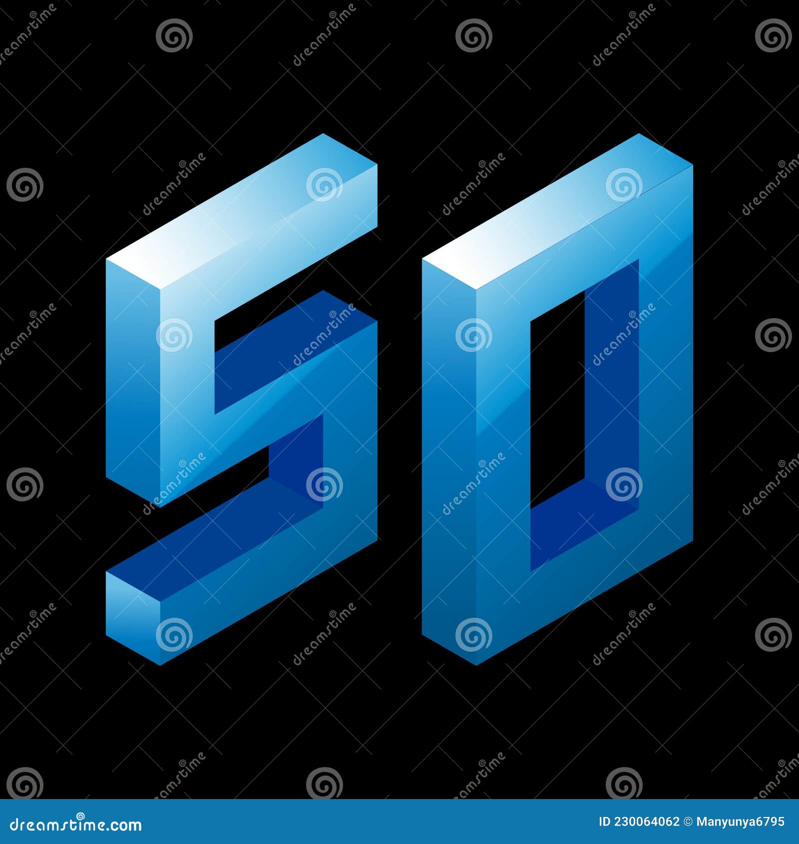 Gradient Blue Number 50 in Isometric Style. Isolated on Black ...