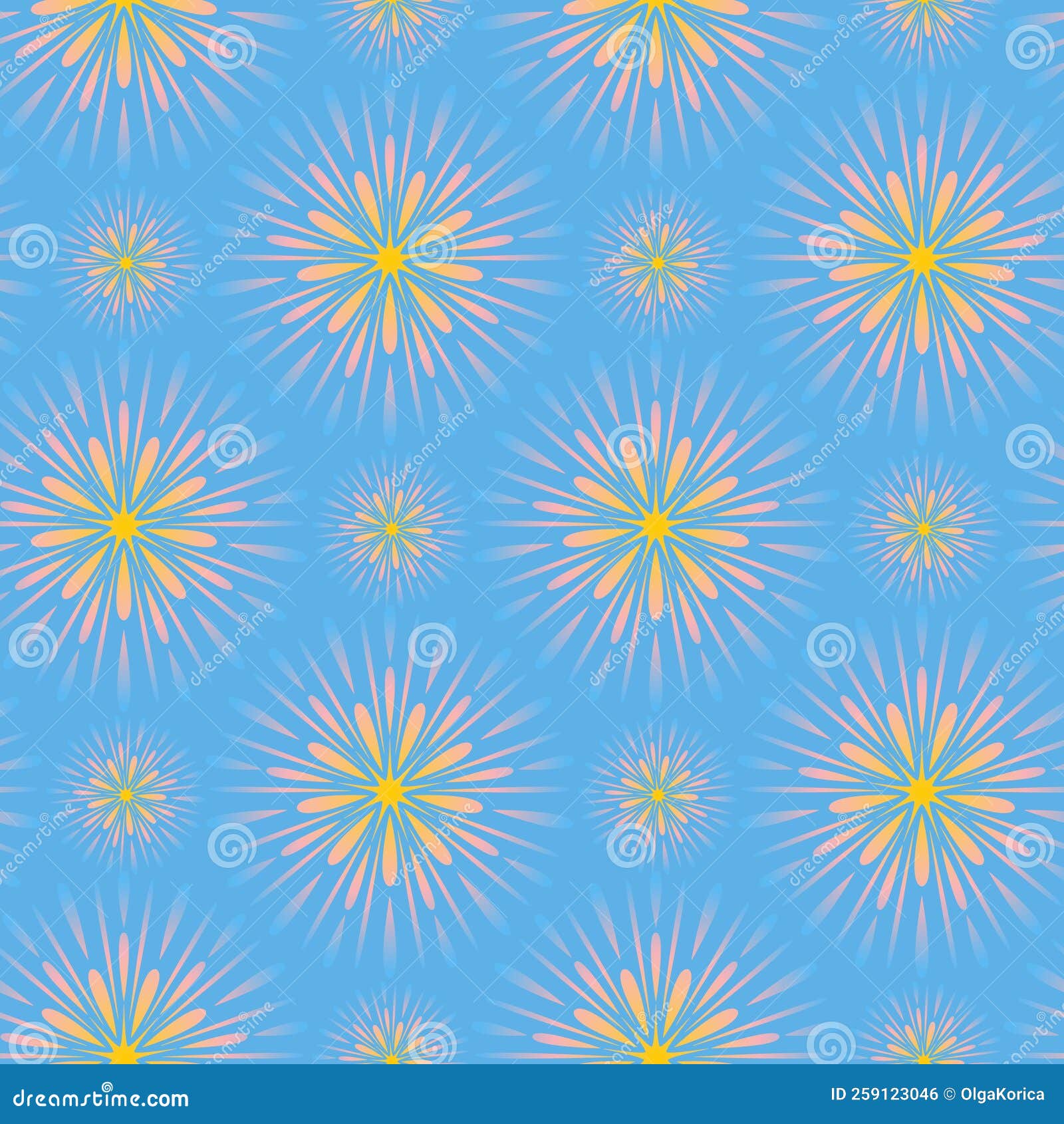 Gradient Blue Seamless Pattern Salute Firework Burst of Light ...