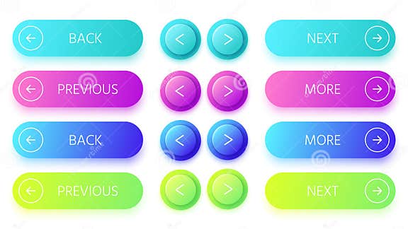 Gradient Buttons. Next and Back Button, Colorful Prev and More Buttons ...