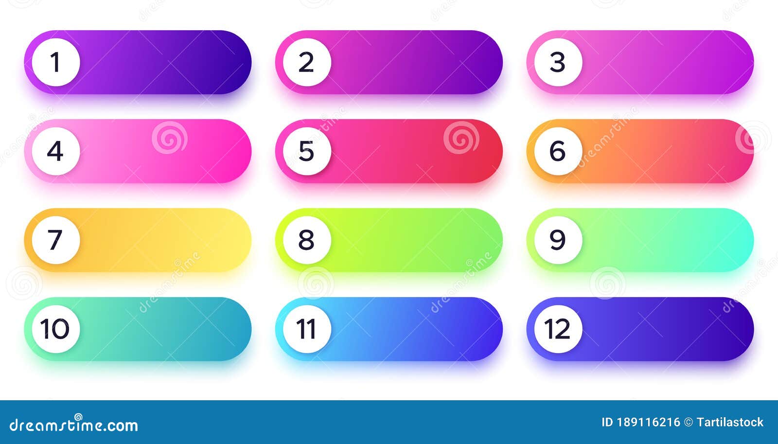 Gradient Buttons with Numbers in Different Color. Round Bullet Points Template for Application ...