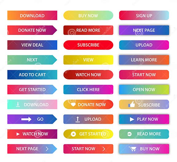 Gradient Buttons Vector Set. Rectangular Next Page Button, Read More and Add To Cart Icon ...