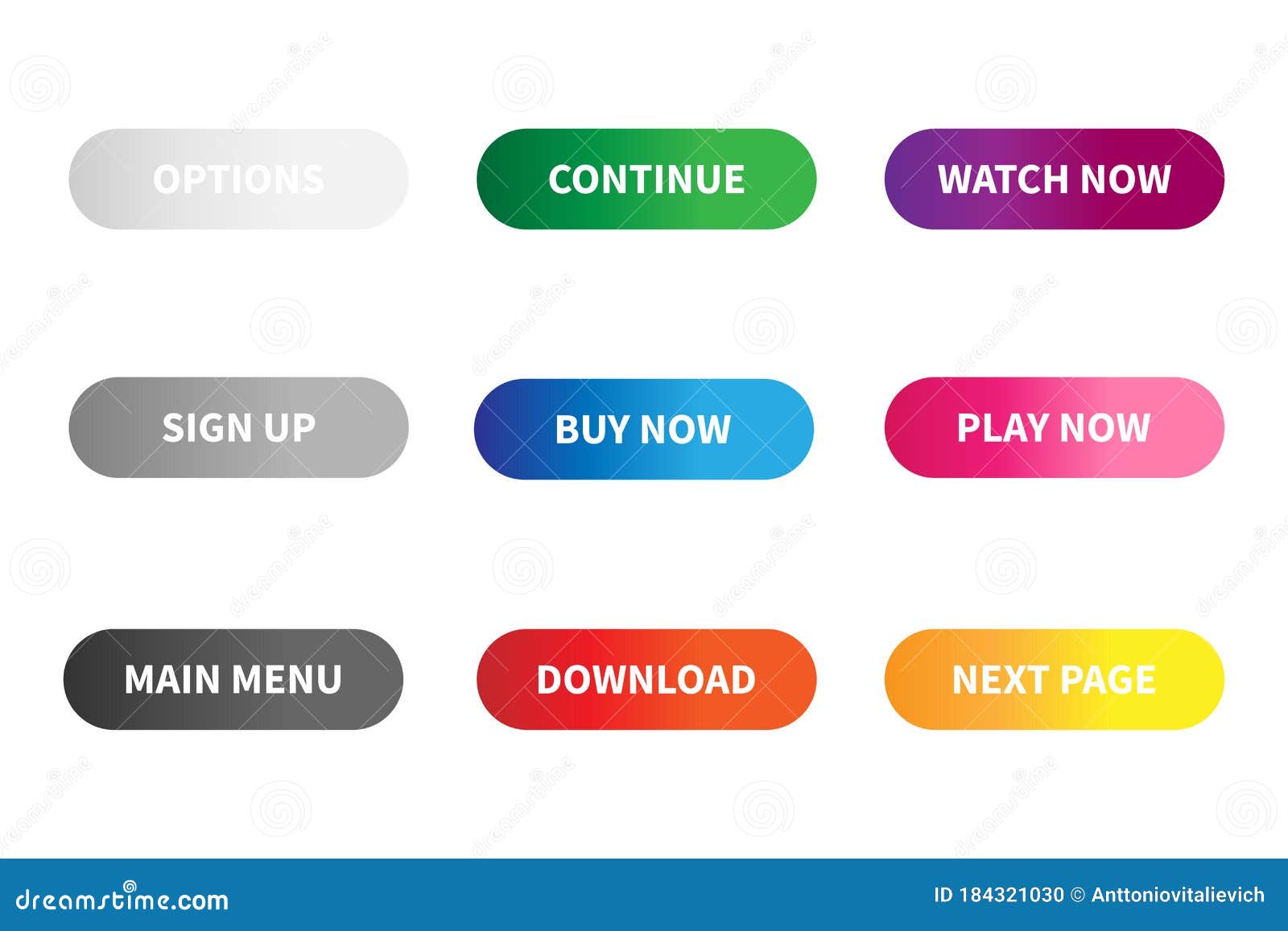 Gradient Buttons for Website - Set of Bright Colorful Click Icons ...