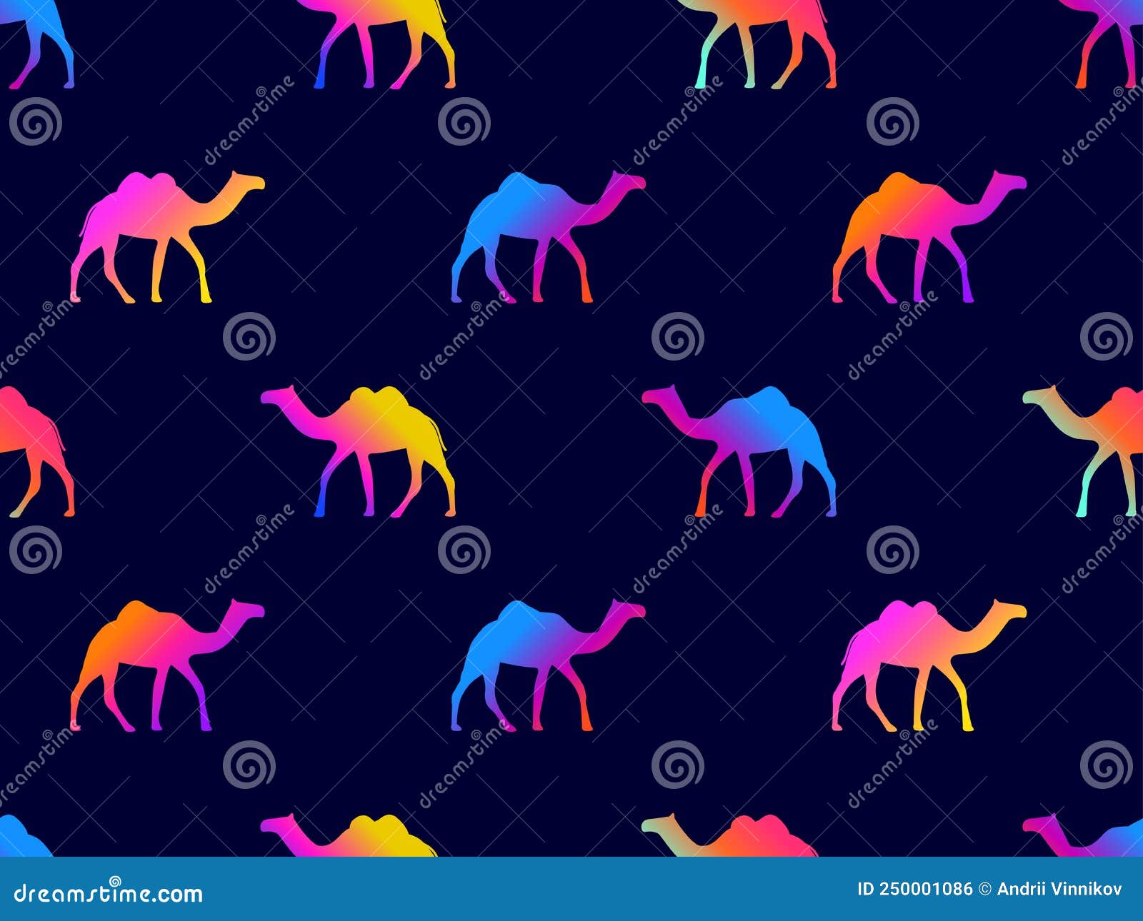 Gradient Camels Seamless Pattern. Silhouette of Camels on a Black ...