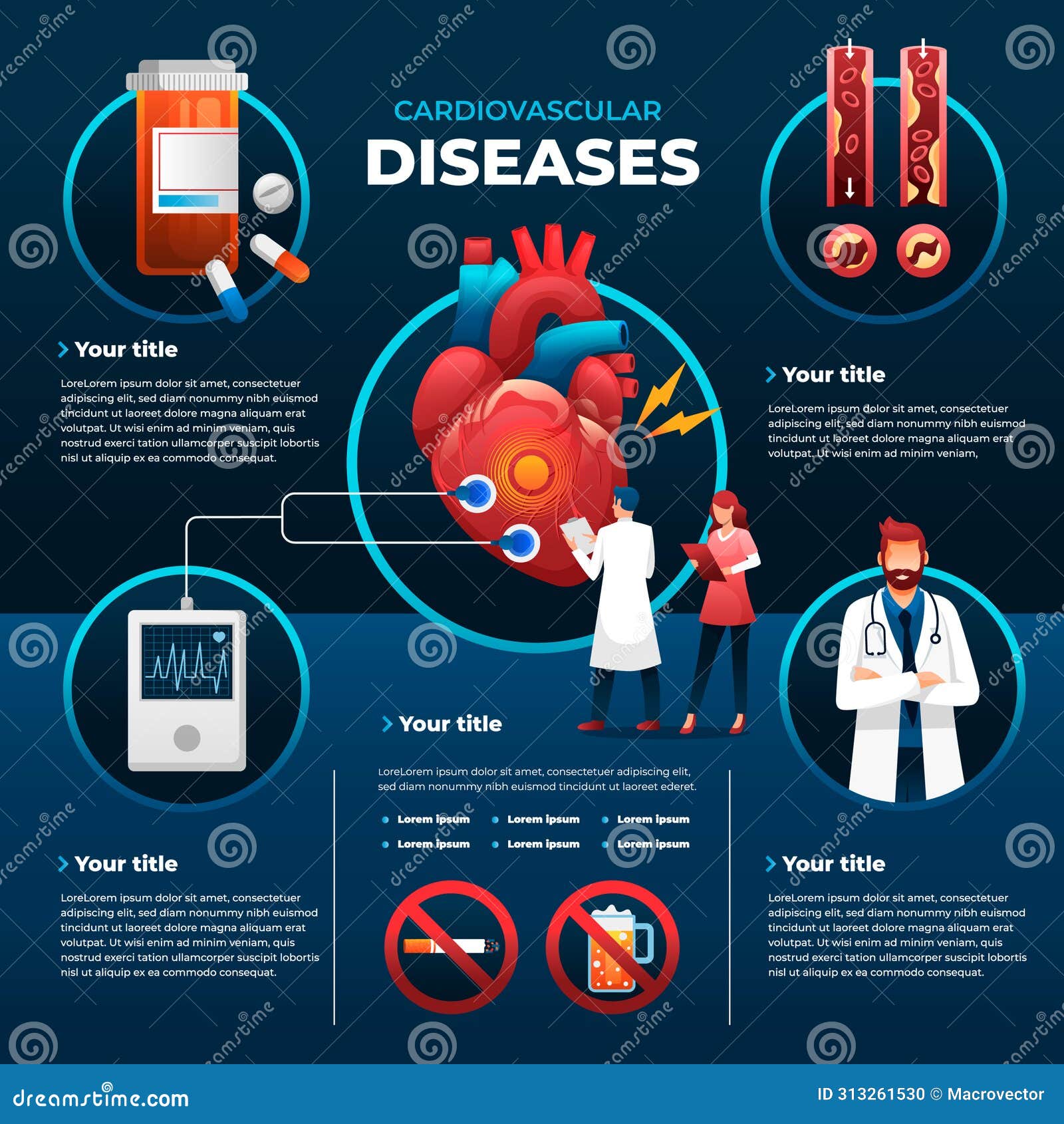 Gradient Cardiovascular Disease Composition Set Royalty Free Stock