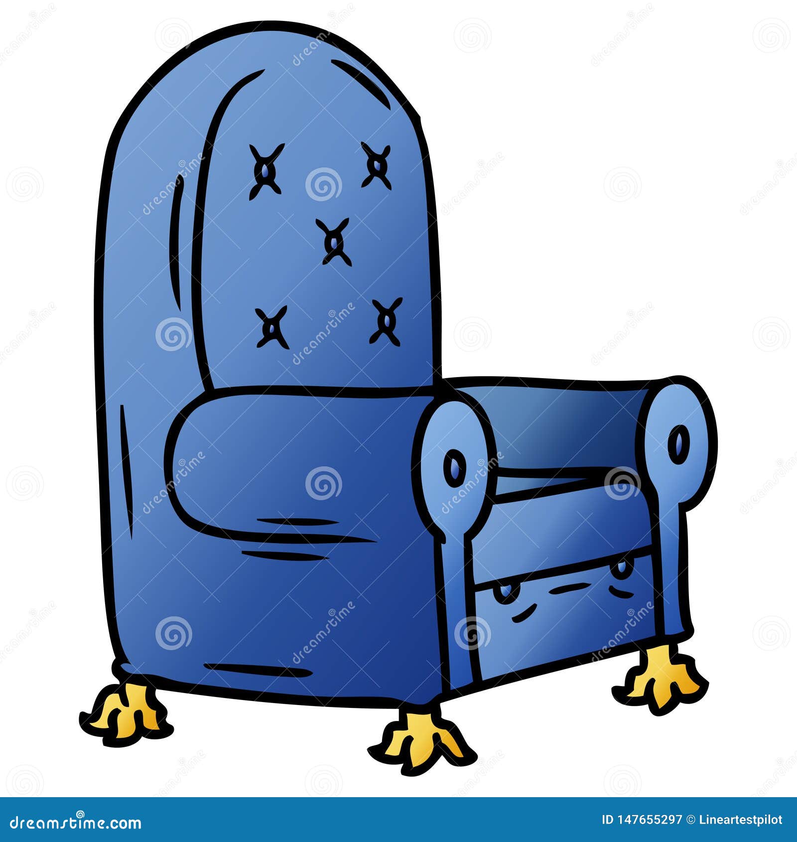 Gradient Cartoon Doodle of a Blue Arm Chair Stock Vector - Illustration ...