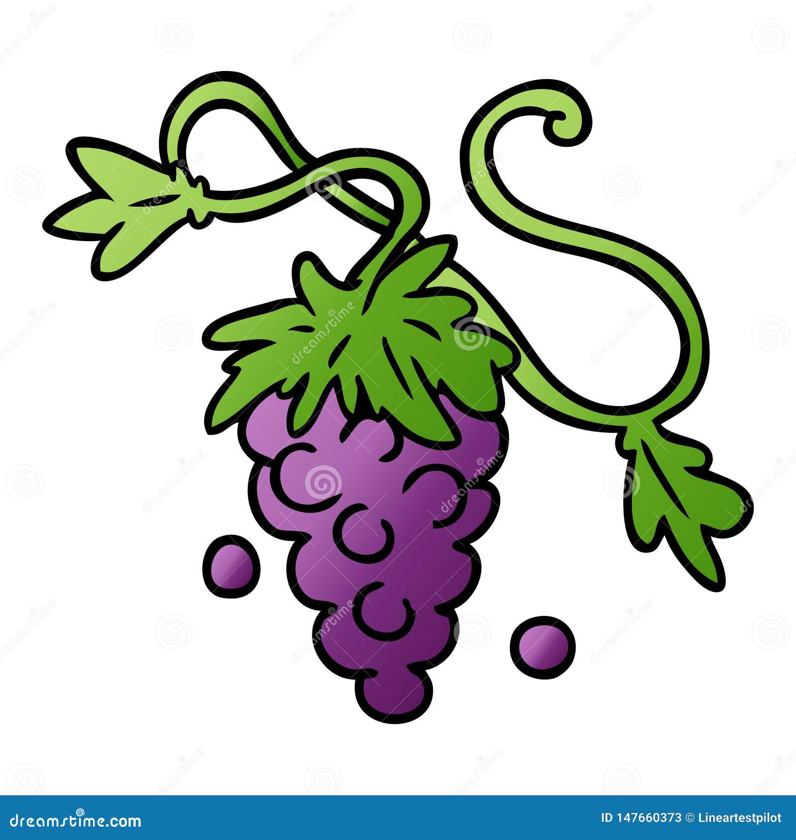 Gradient Cartoon Doodle of Grapes on Vine Stock Vector - Illustration ...