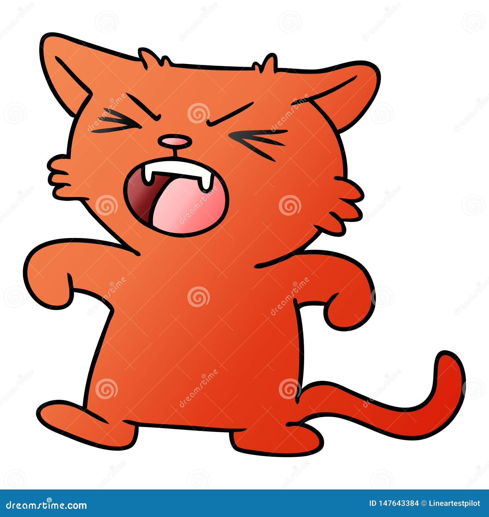 Gradient Cartoon Doodle of a Screeching Cat Stock Vector - Illustration ...