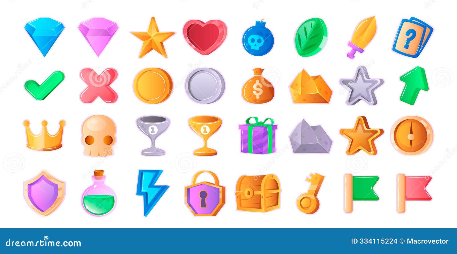 Gradient Cartoon Game Elements Set Stock Illustration - Illustration of design, button: 334115224