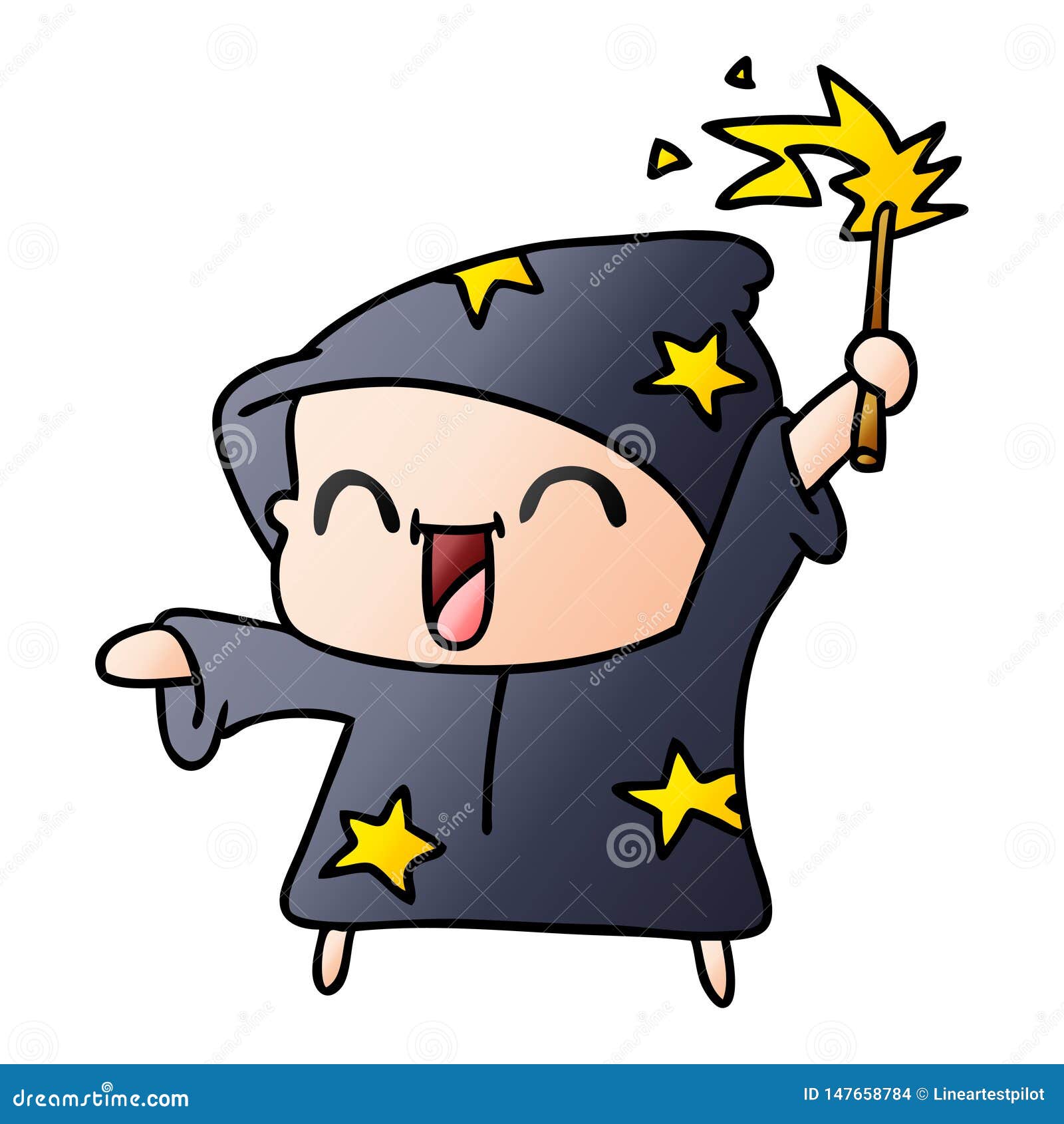 Gradient Cartoon of a Happy Little Wizard Stock Vector - Illustration ...