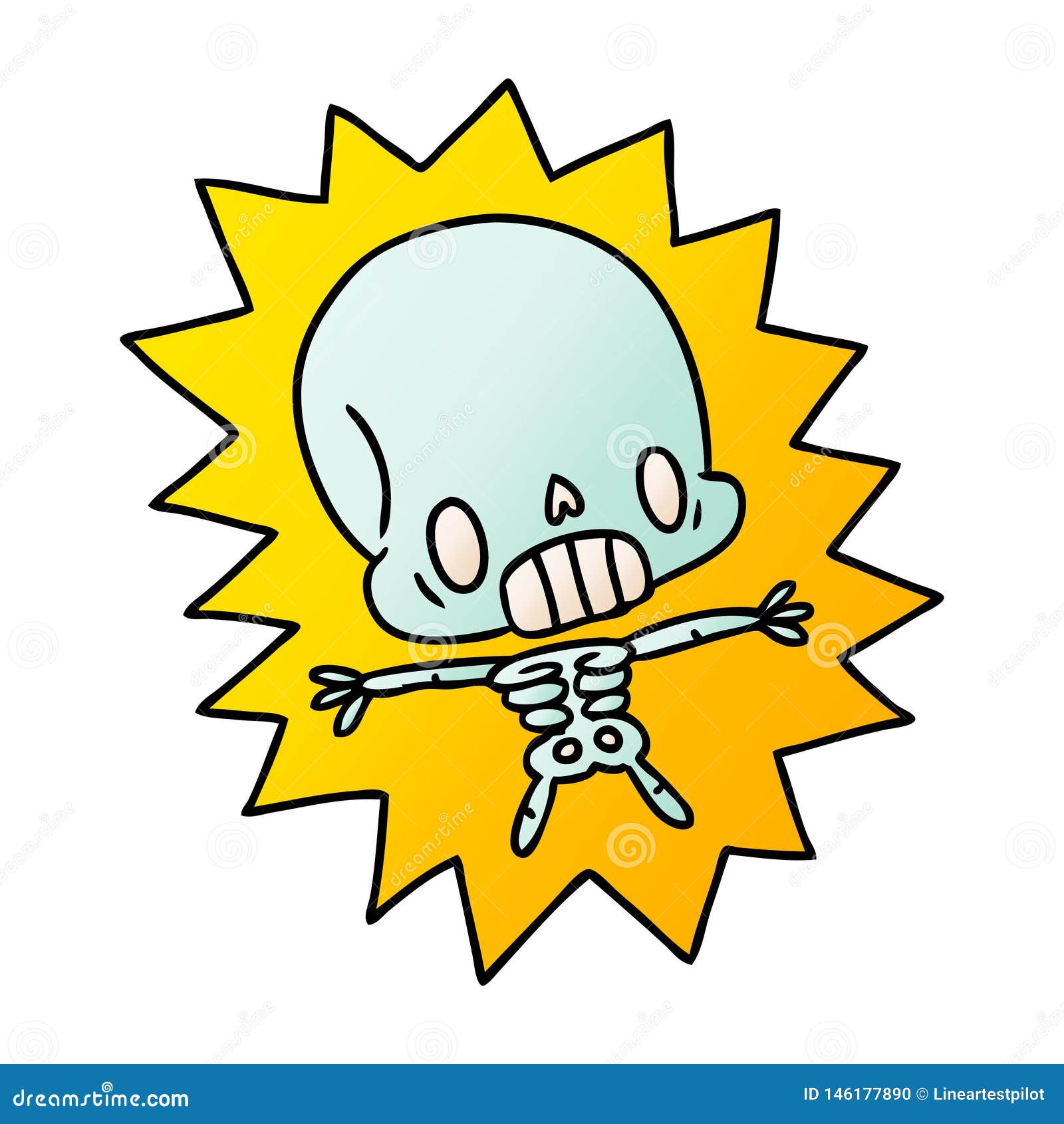 Gradient Cartoon Illustration Kawaii Electrocuted Skeleton Stock Vector ...