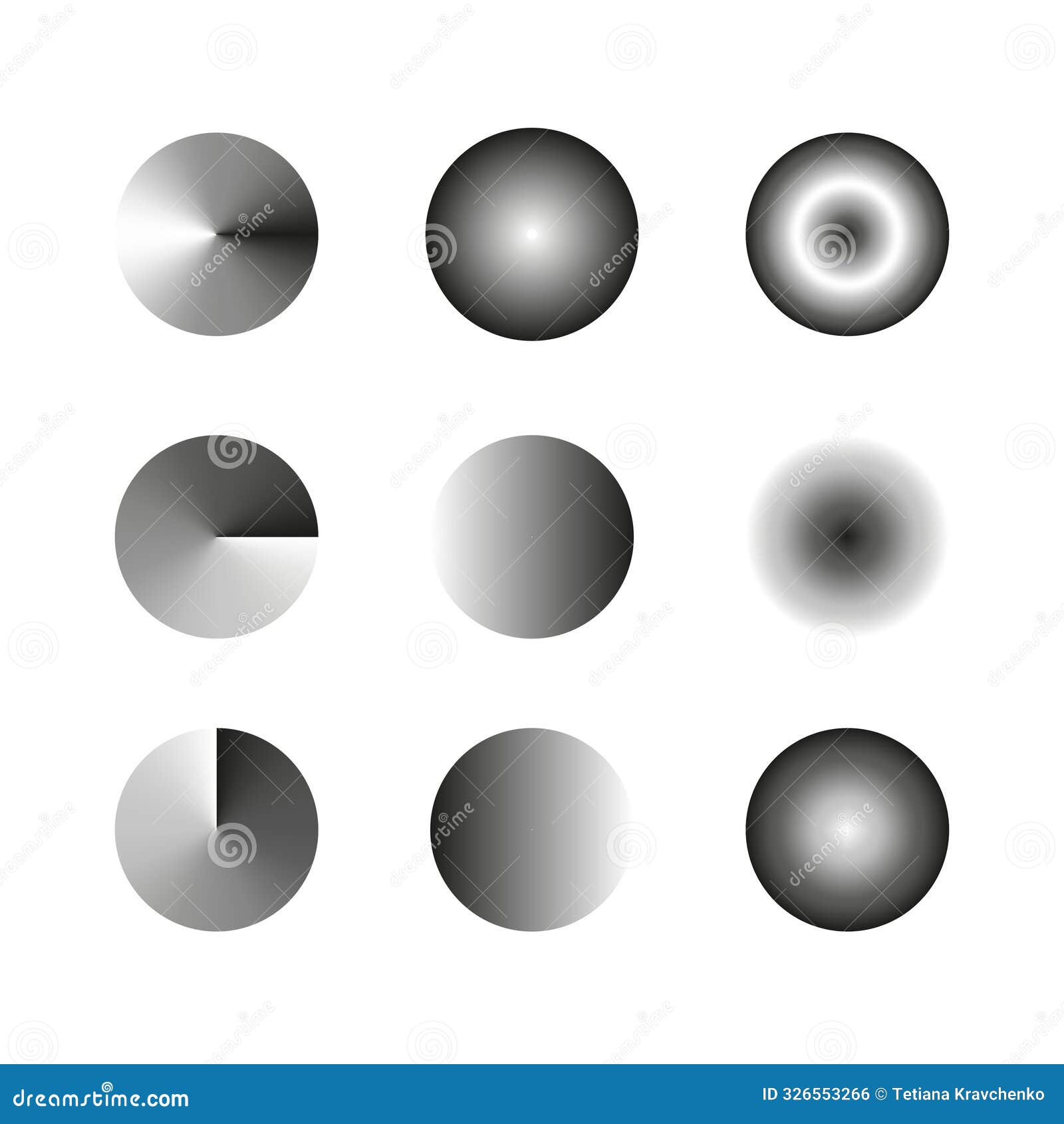 Gradient Circle Set. Black and White. Vector Gradient Spheres. Abstract ...