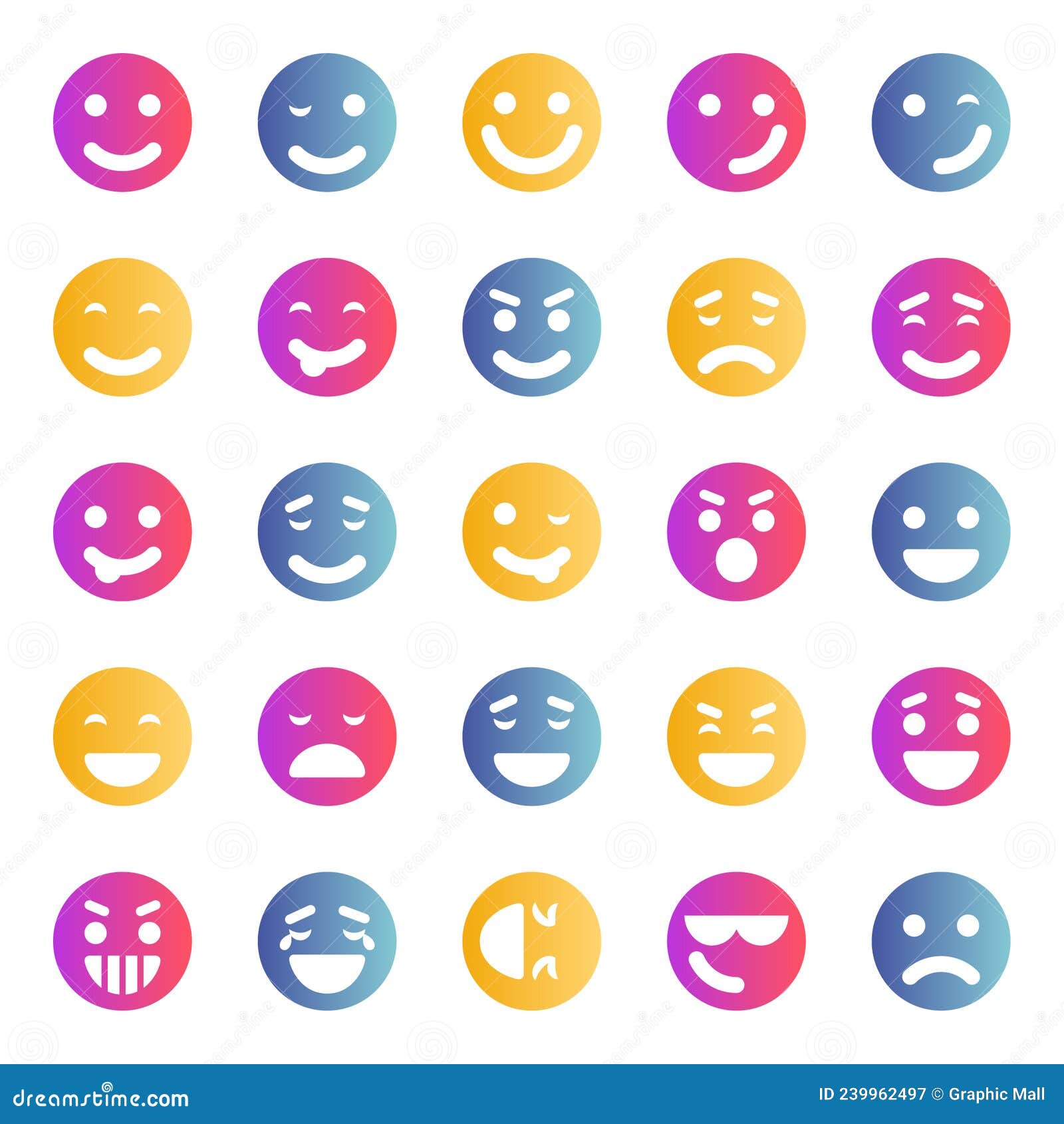 Gradient Color Icons for Smiley Face. Stock Vector - Illustration of ...