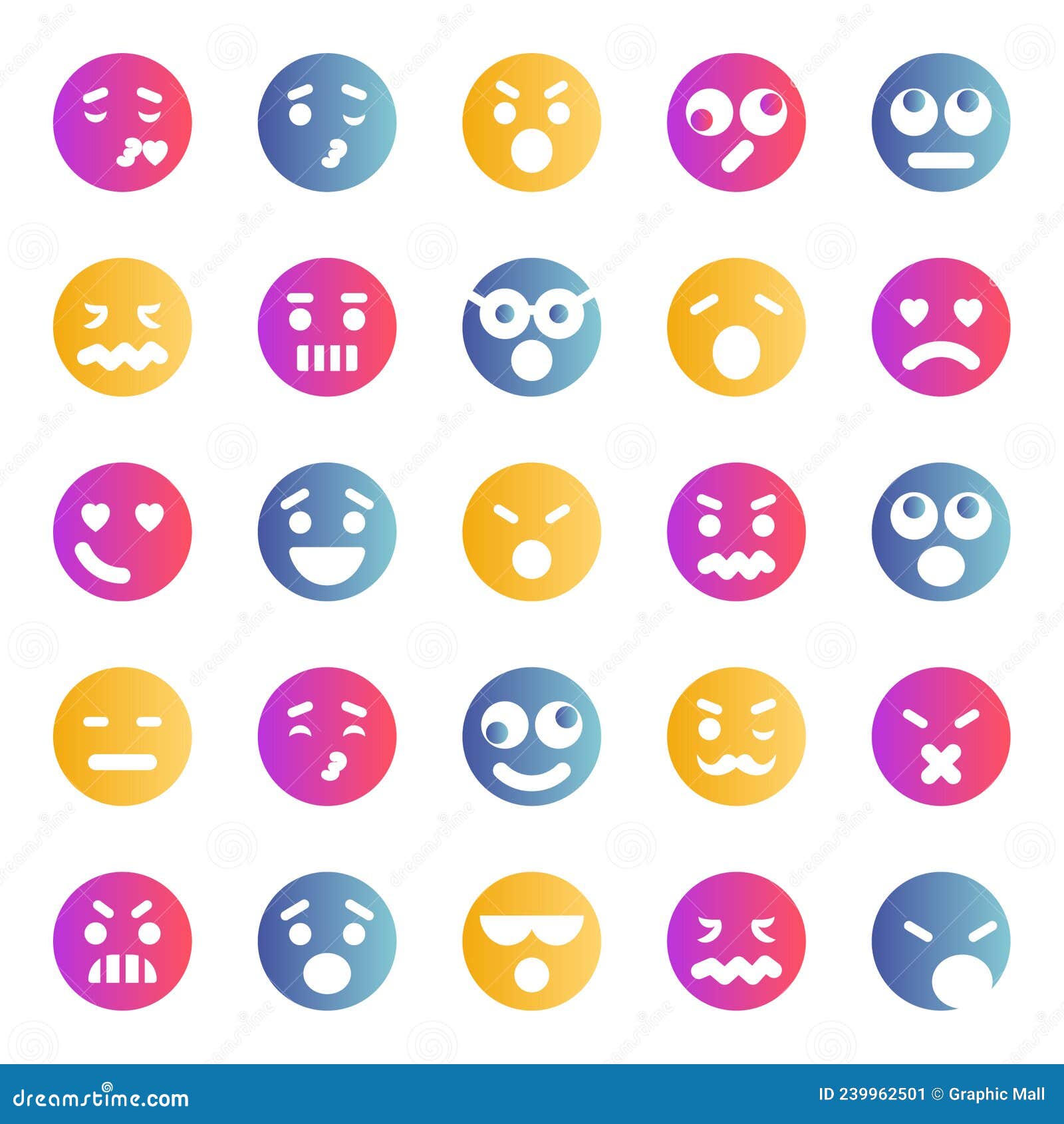 Gradient Color Icons for Smiley Face. Stock Vector - Illustration of ...