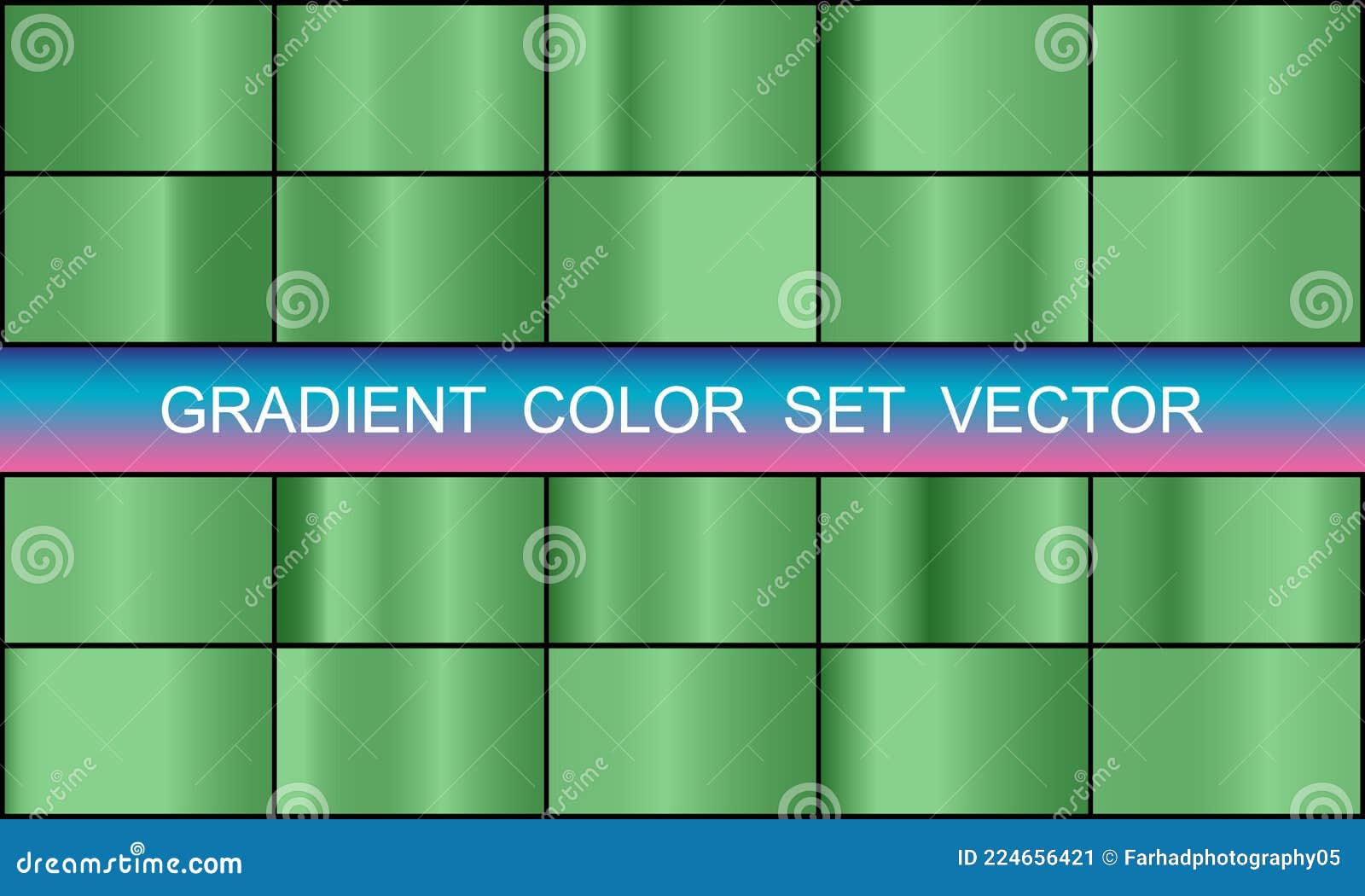 Green Gradient Color Set, Gradient Color Pallet, Metallic Gradient ...