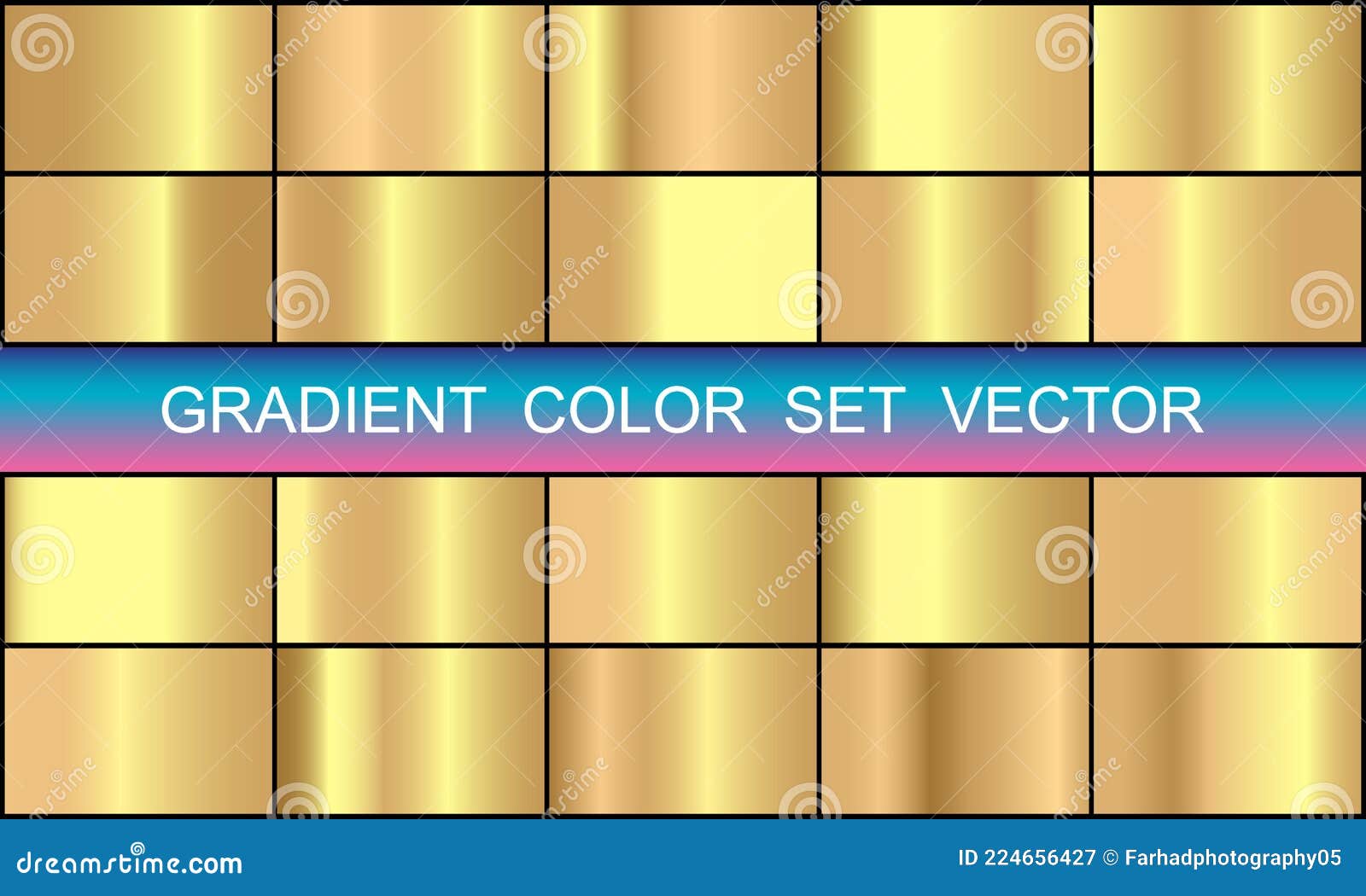 Gold Gradient Color Set, Gradient Color Pallet, Metallic Gradient Color ...