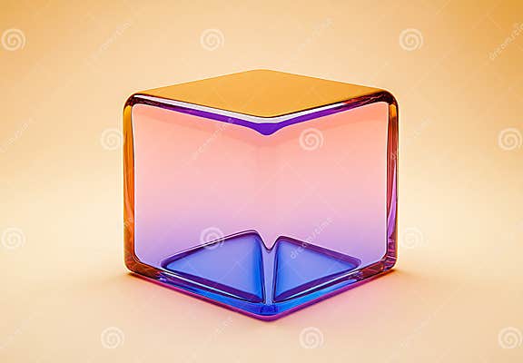 Gradient Colored Glass Cube on Pastel Background Stock Illustration ...