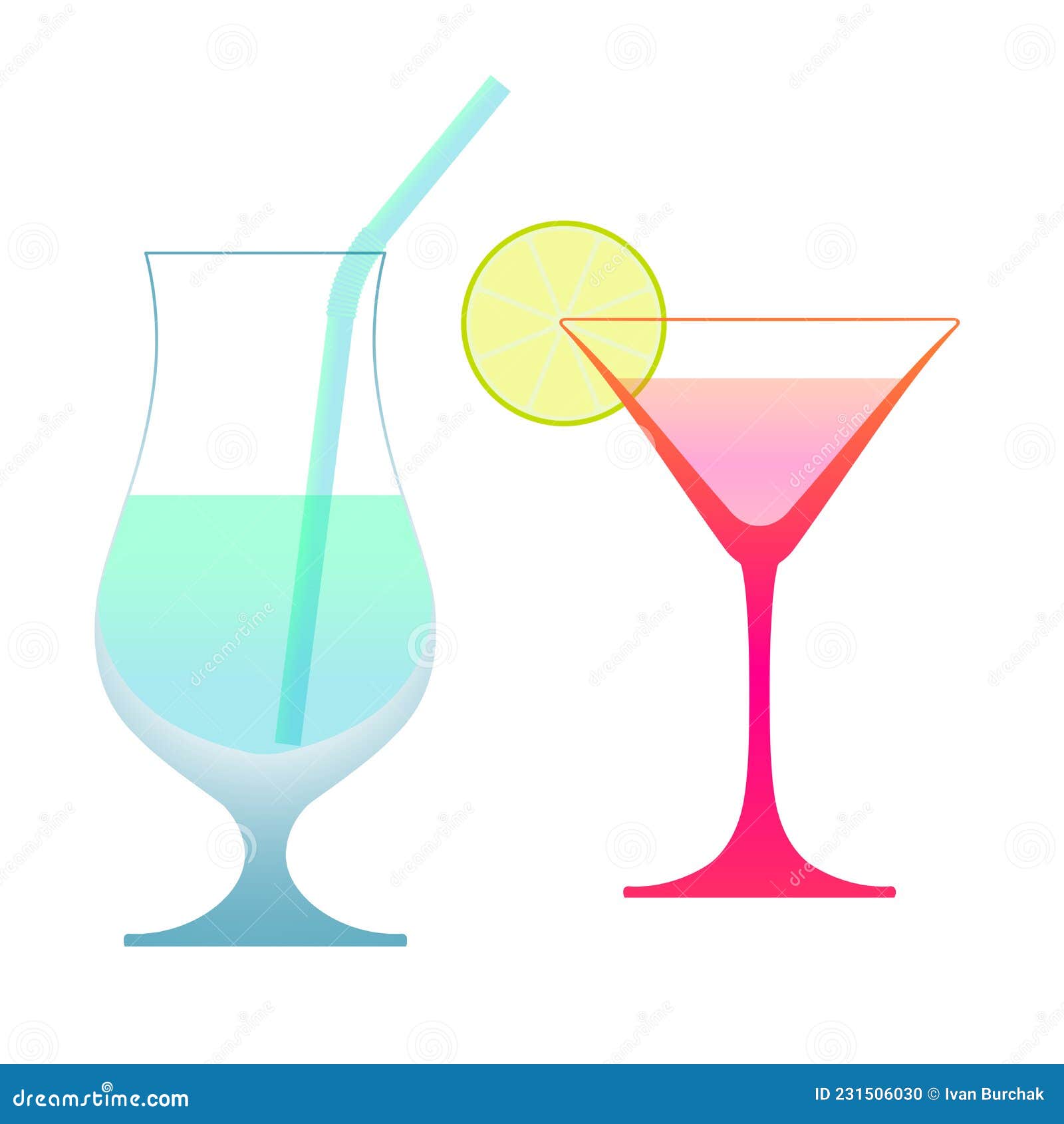 Gradient Drink Glasses. Vector Illustration Isolated on White Stock ...
