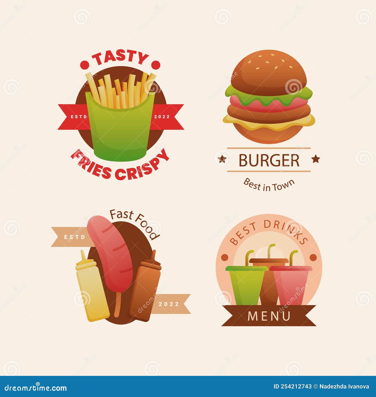 Gradient Fast Food Badges Set Vector Illustration Stock Vector ...