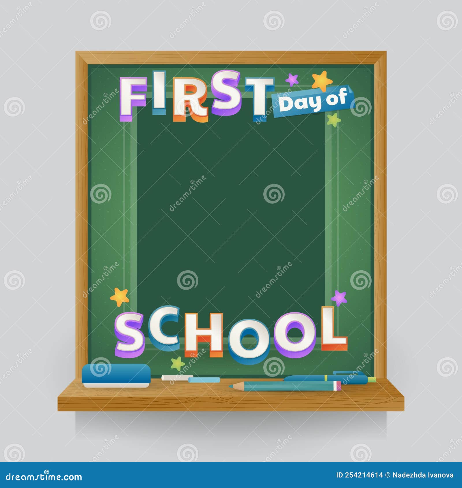 Gradient First Day of School Frame Design Vector Illustration Stock ...