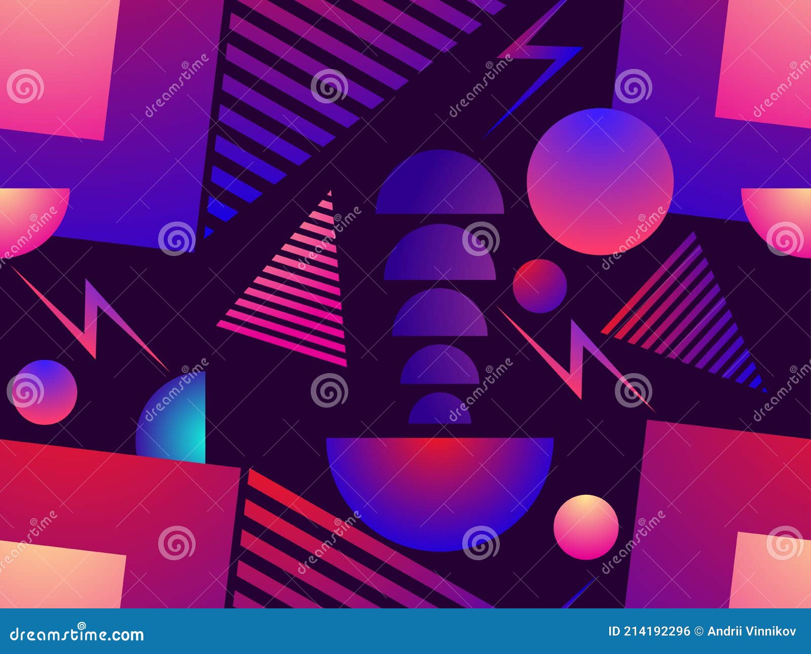 Gradient Geometric Seamless Pattern in 80s Style with Memphis Elements ...