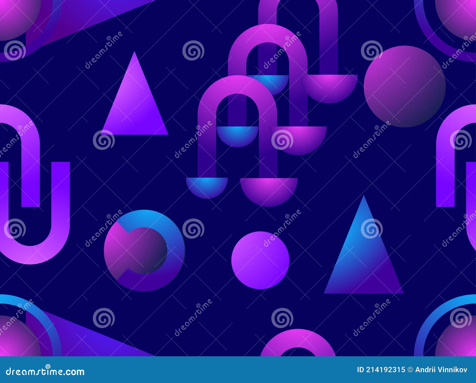 Gradient Geometric Seamless Pattern in 80s Style with Memphis Elements ...