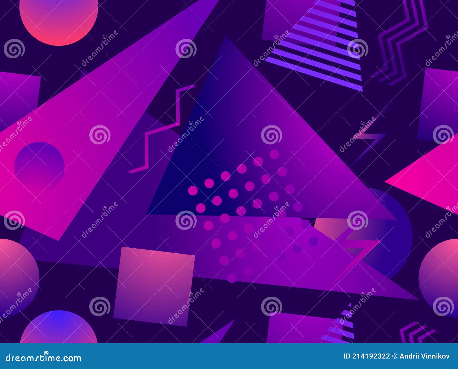 Gradient Geometric Seamless Pattern in 80s Style with Memphis Elements ...