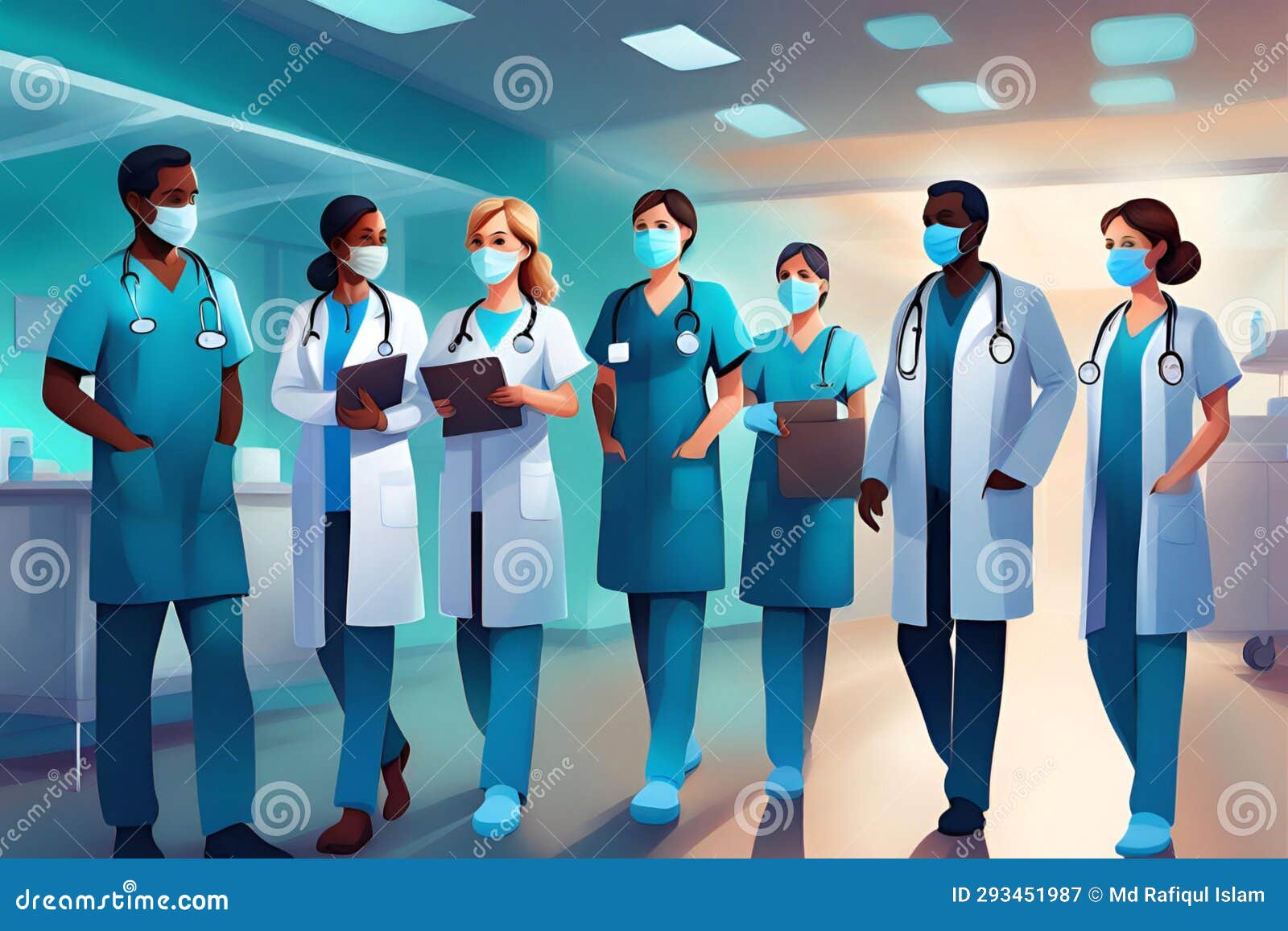 Team Of Doctors Carrying Giant Needle. Anesthesiology Concept Cartoon ...