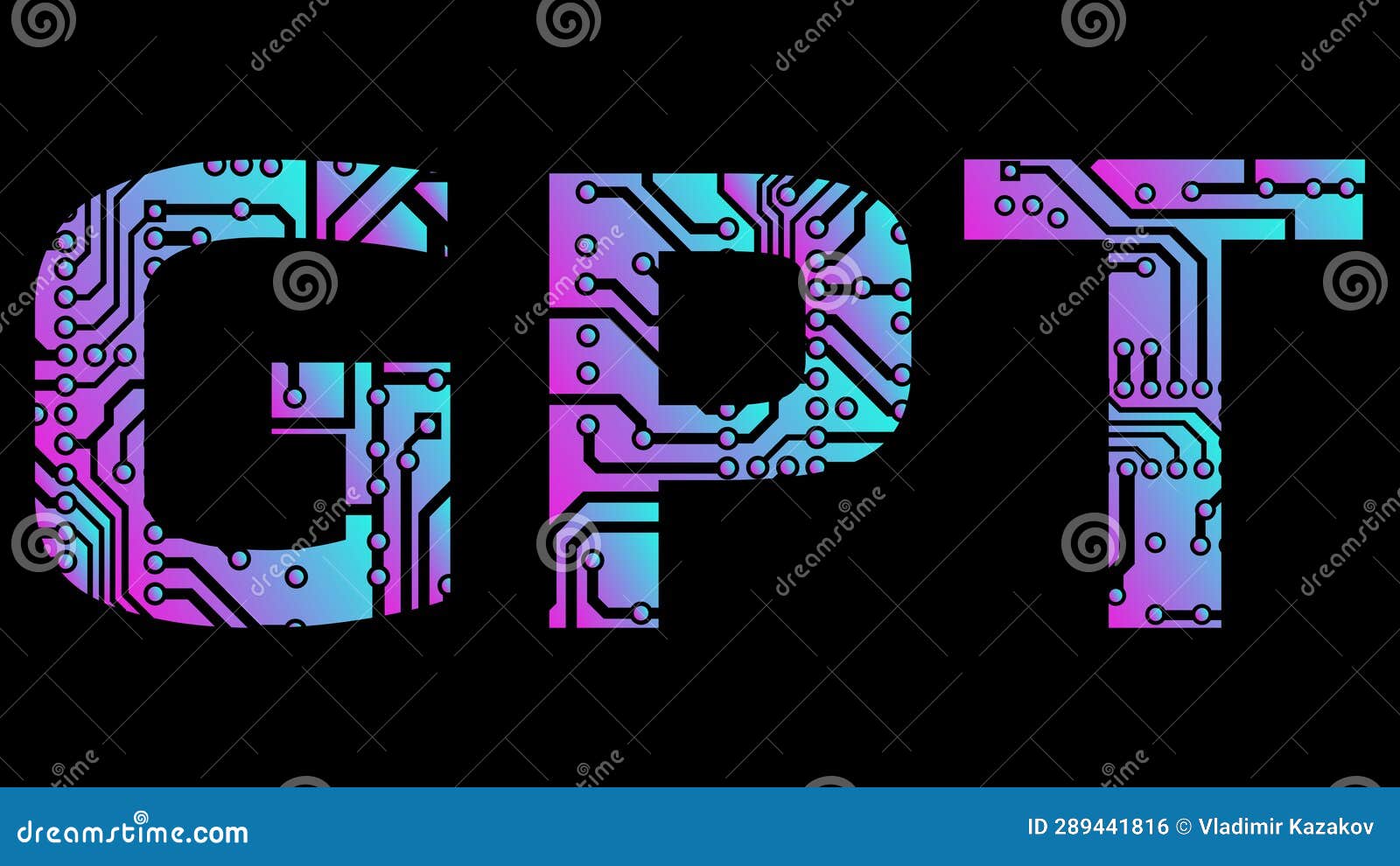 Gradient GPT Text from PCB Tracks Isolated on Black Background. Chat ...