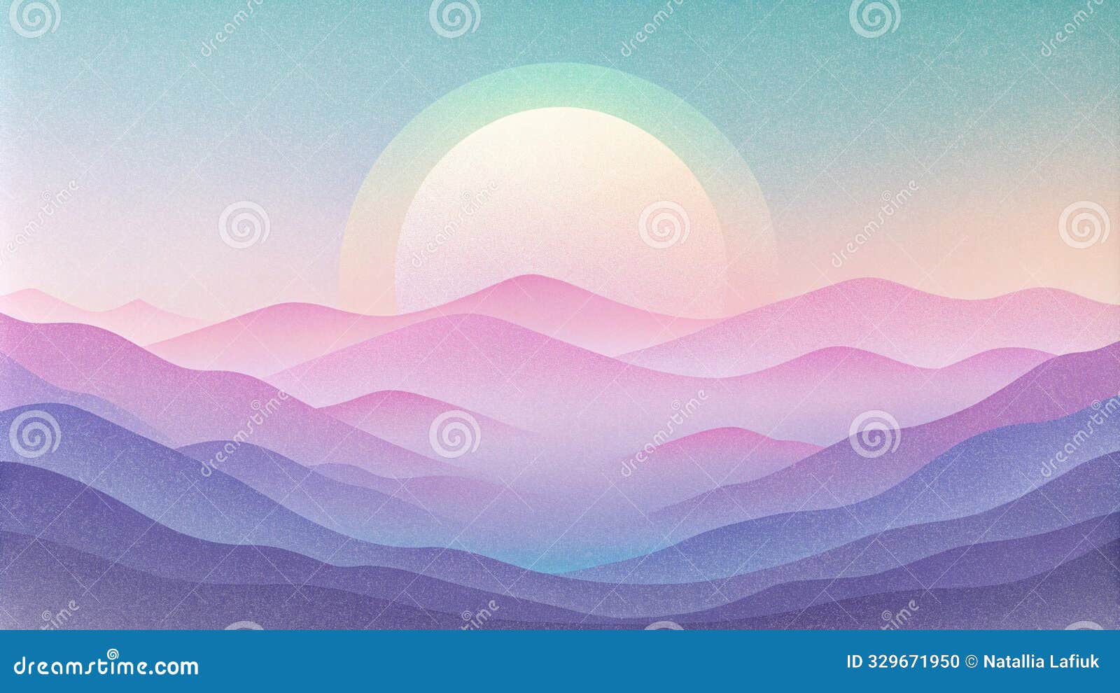 Gradient Grainy Texture with Waves Representing Mountains and Sun on ...