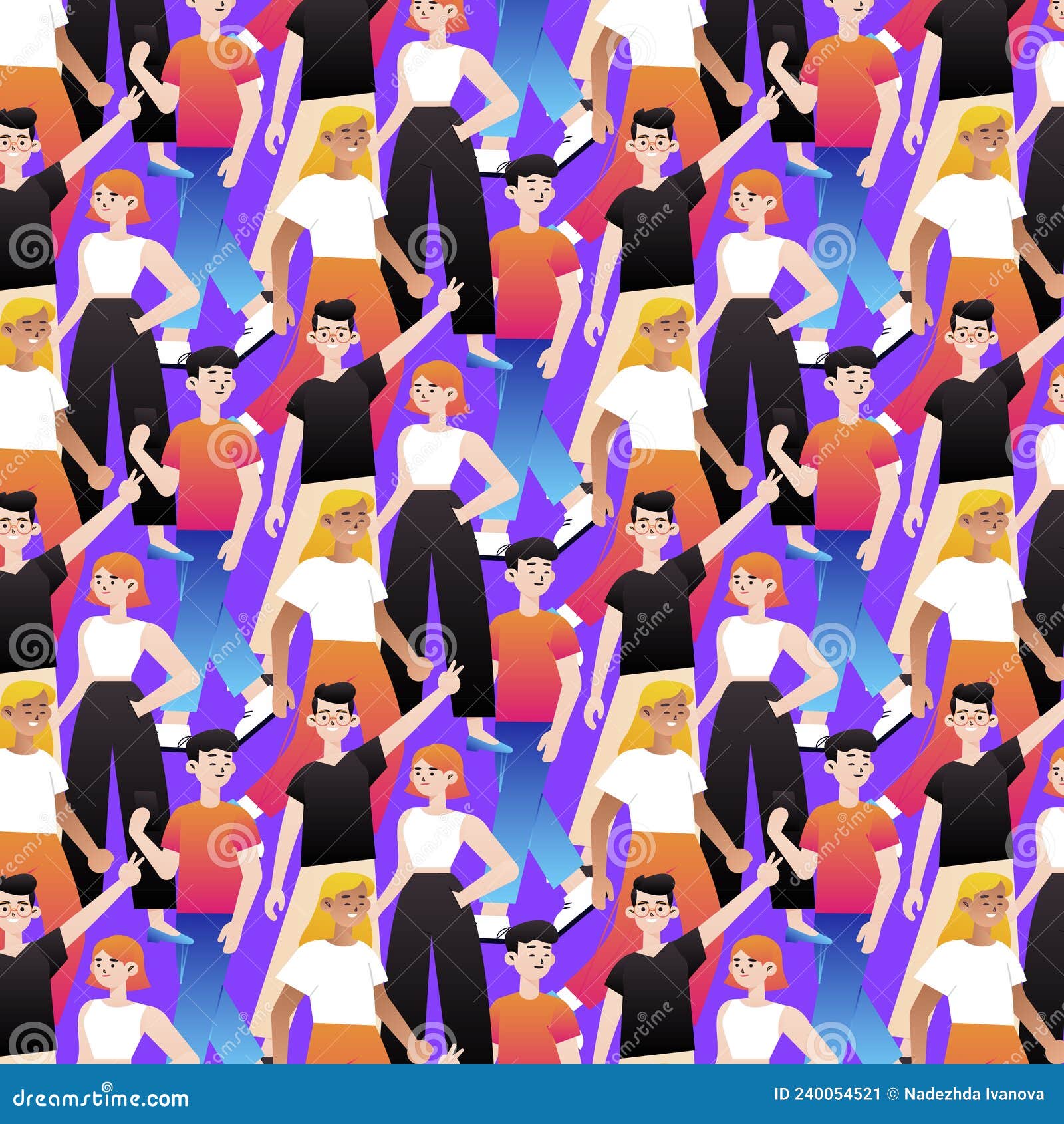 Gradient Group of People Pattern Vector Illustration. Stock Vector ...