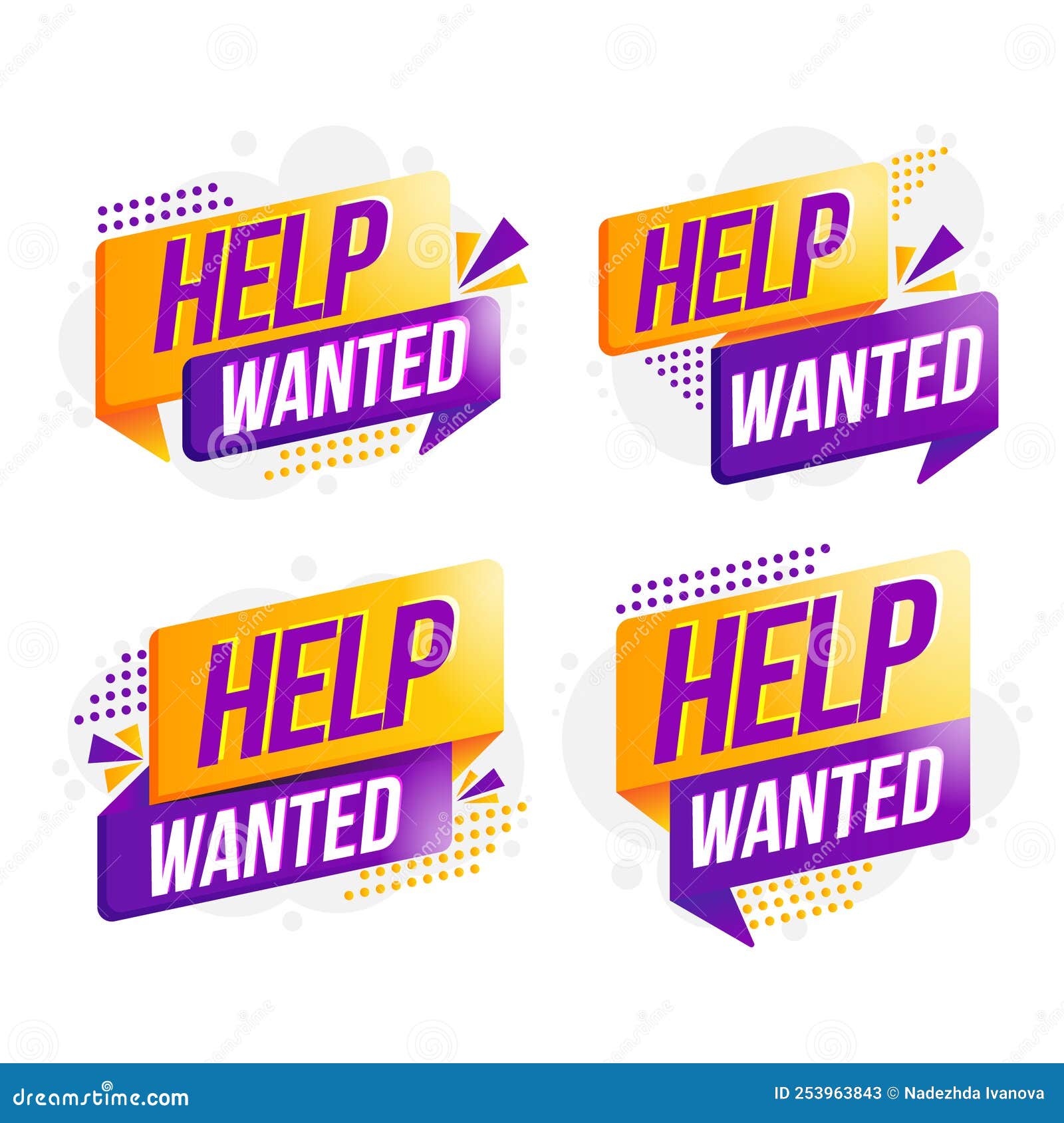 Gradient Help Wanted Labels Design Vector Illustration Stock Vector ...
