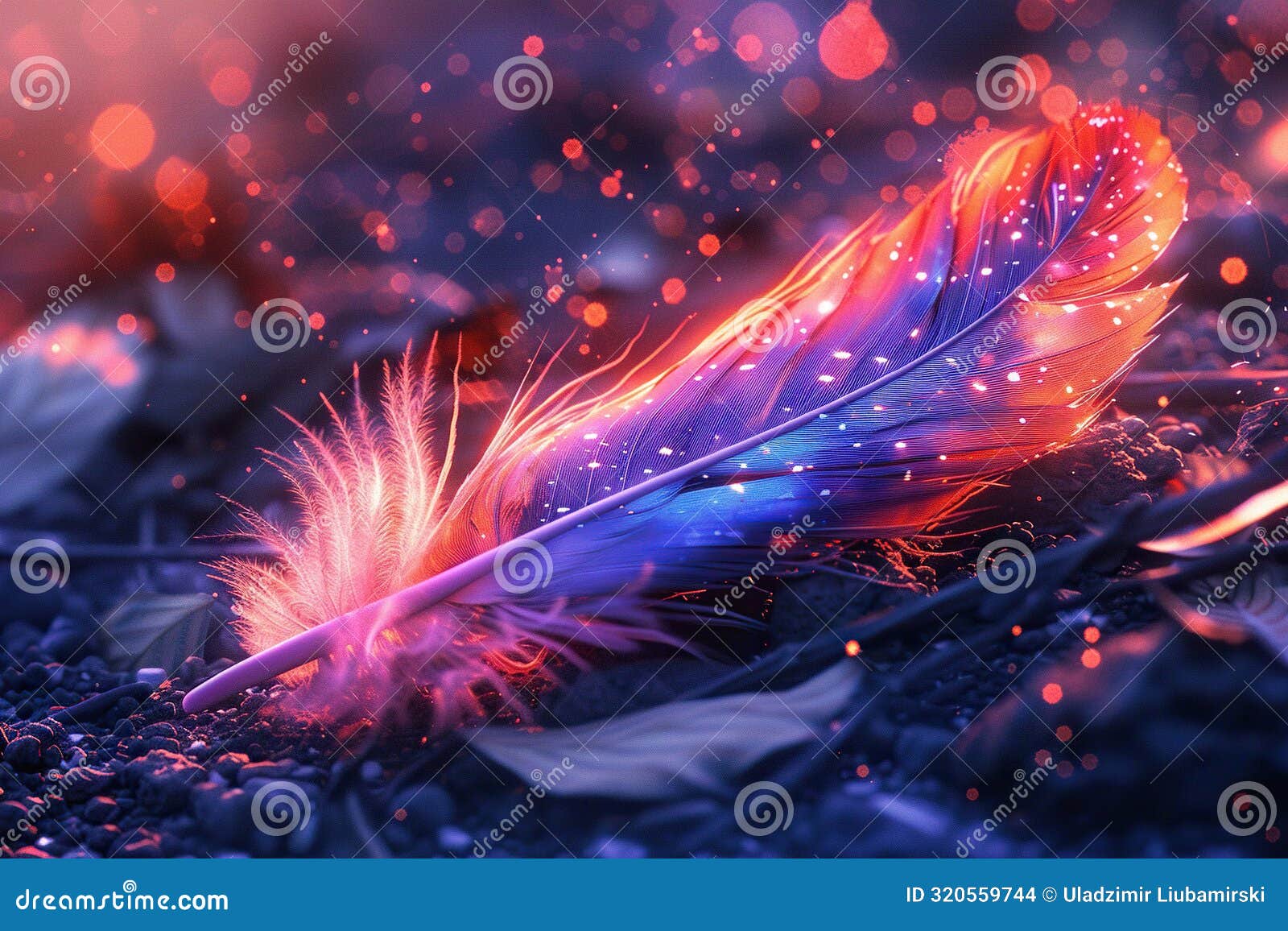 Gradient Holographic Neon Feather on a Black Background. Generated by ...
