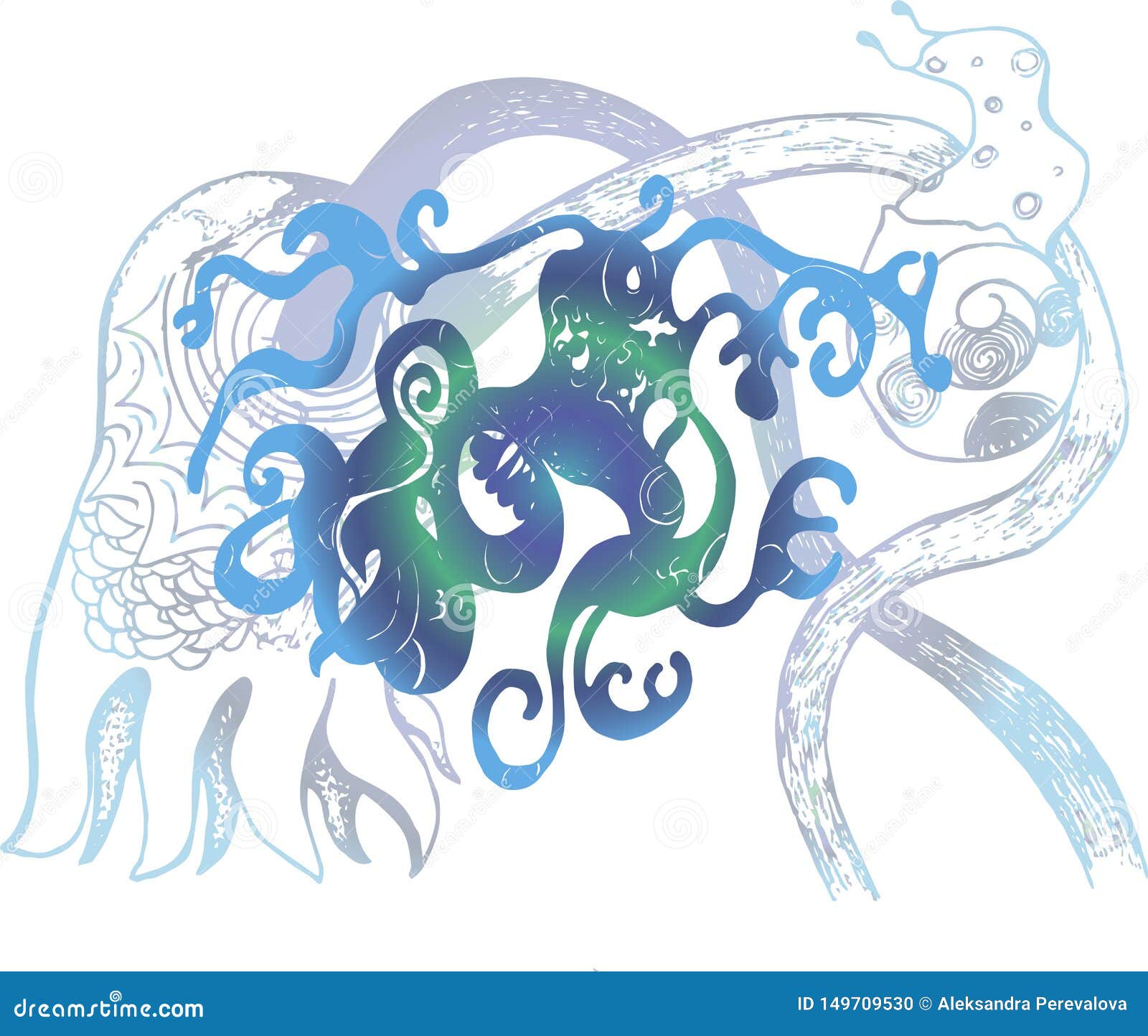 Gradient Illustration of Psychedelic Octopus. Stock Illustration ...