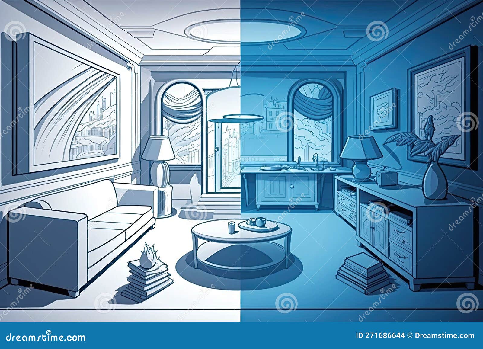 Gradient from Interior Design Drawing To Photographic Portrayal of a ...