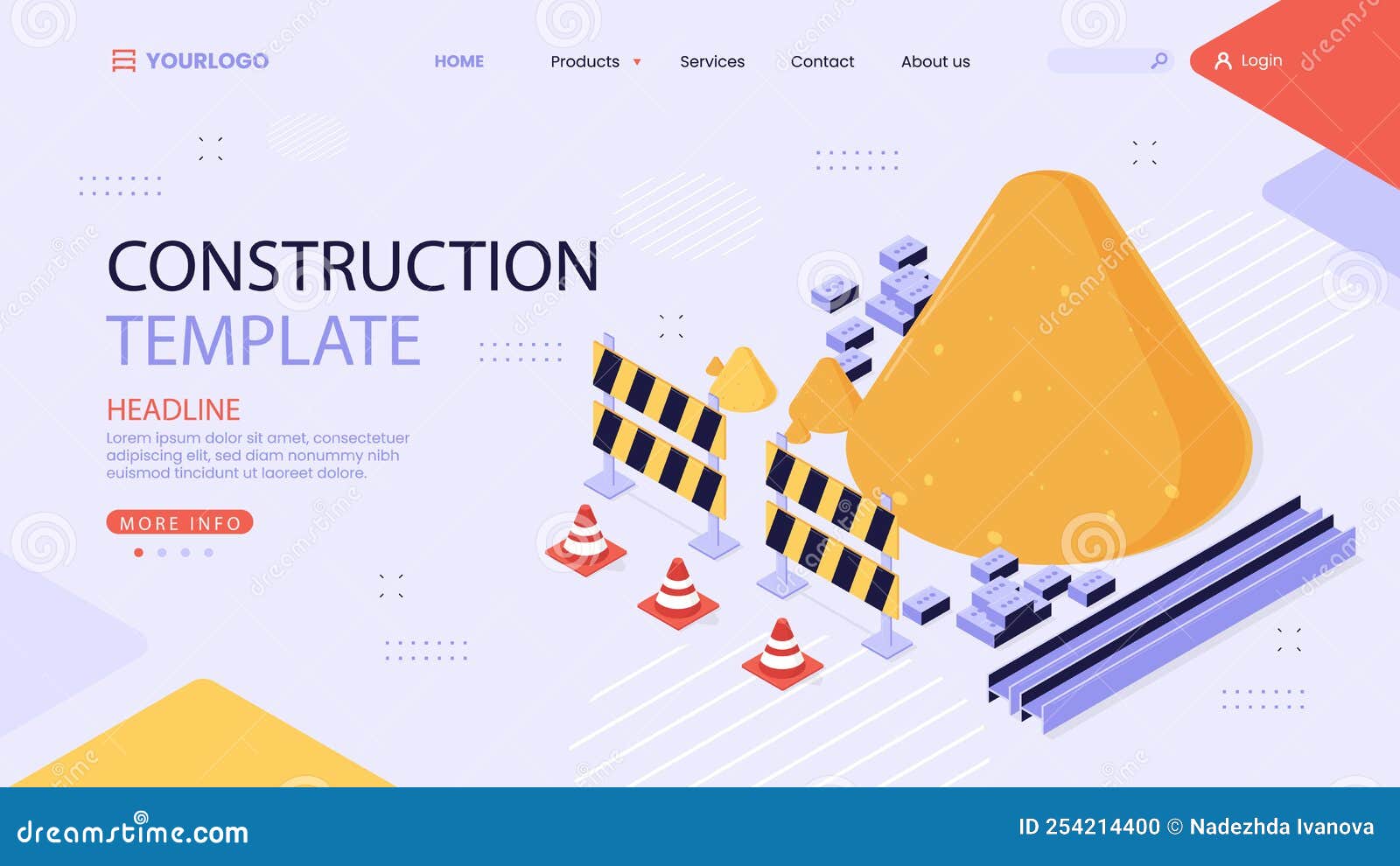 Gradient Landing Page Template for Construction Domain Vector ...