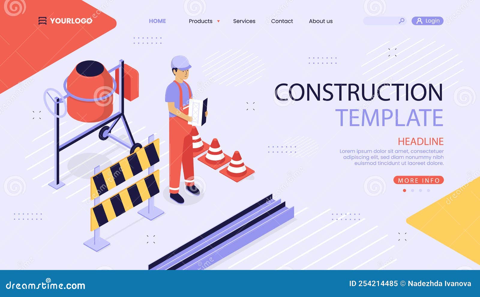 Gradient Landing Page Template for Construction Domain Vector ...