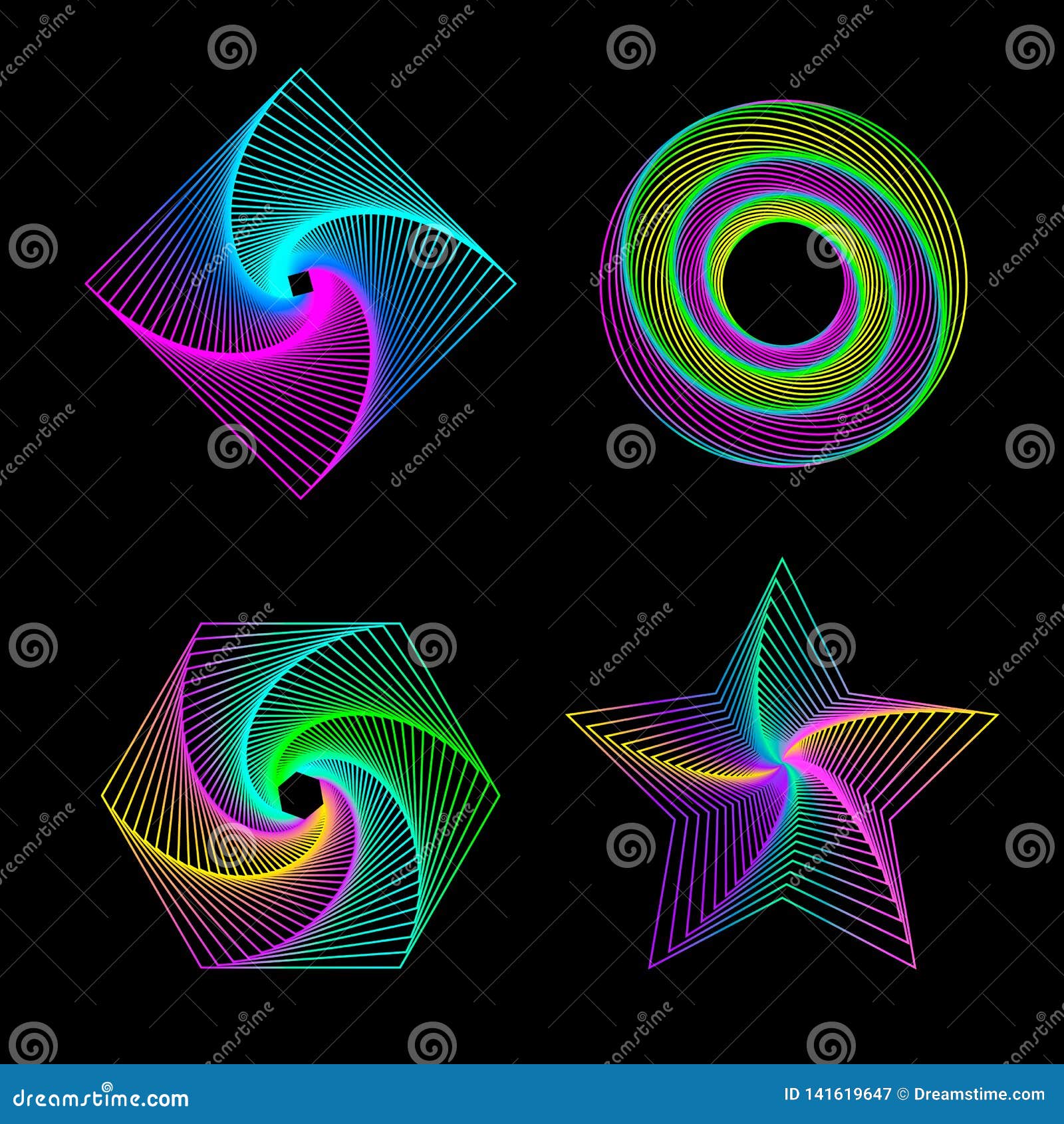 Gradient Line Spiral Designs Elements, Vector Illustration. Stock ...