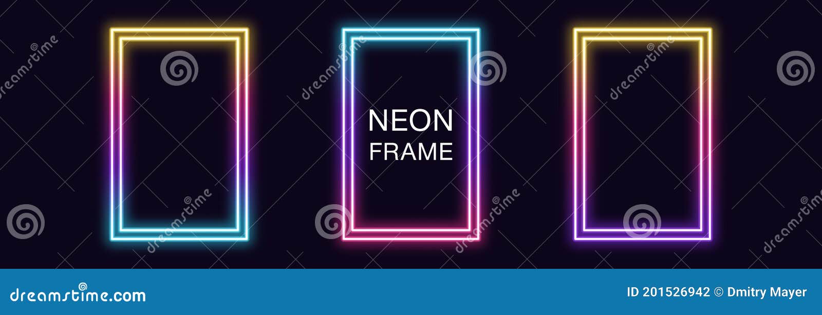 Gradient Neon Rectangle Frame. Vector Set of Rectangular Neon Border ...