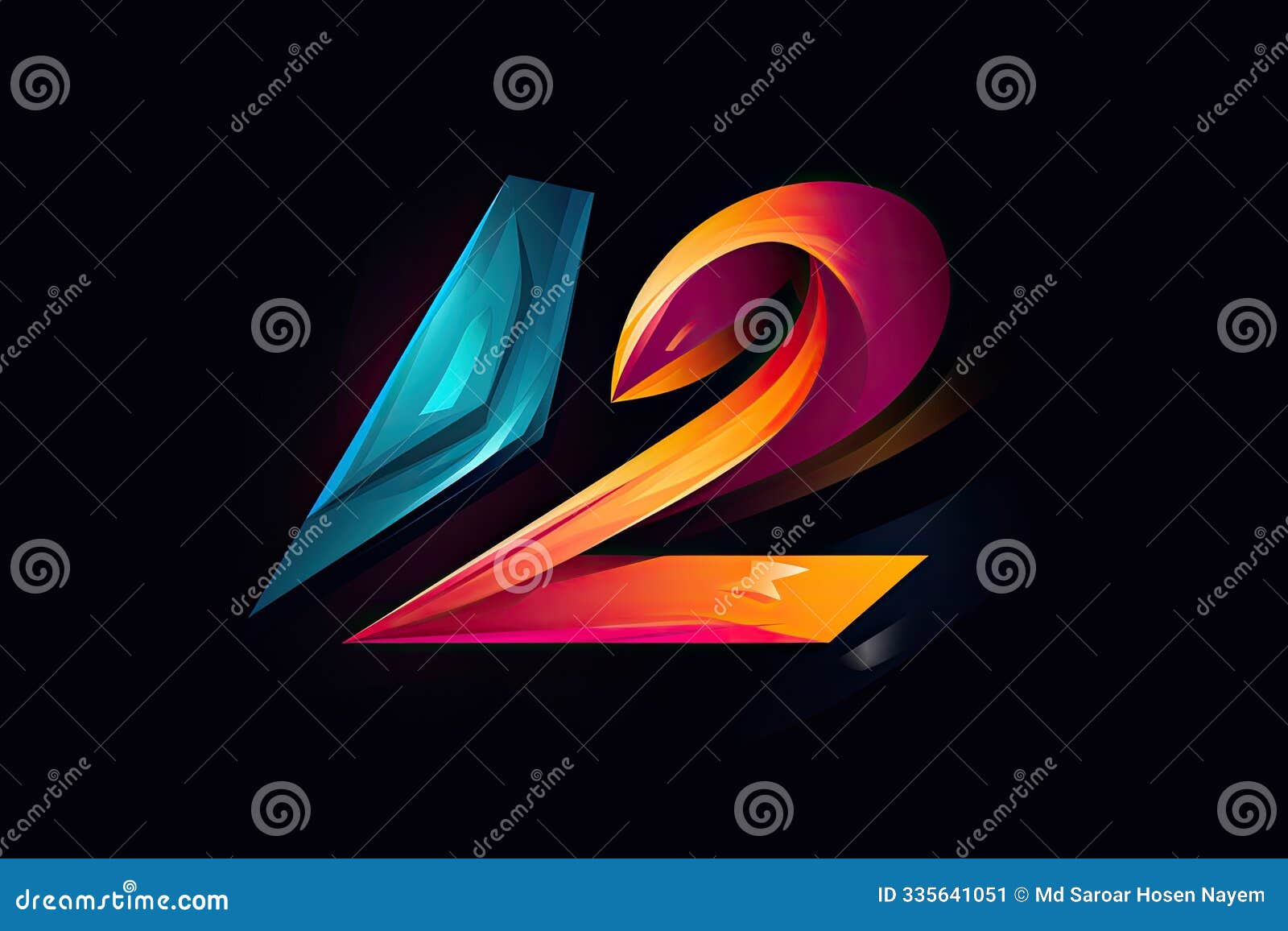 Gradient 12 Number Logo in Dark Background Stock Illustration ...